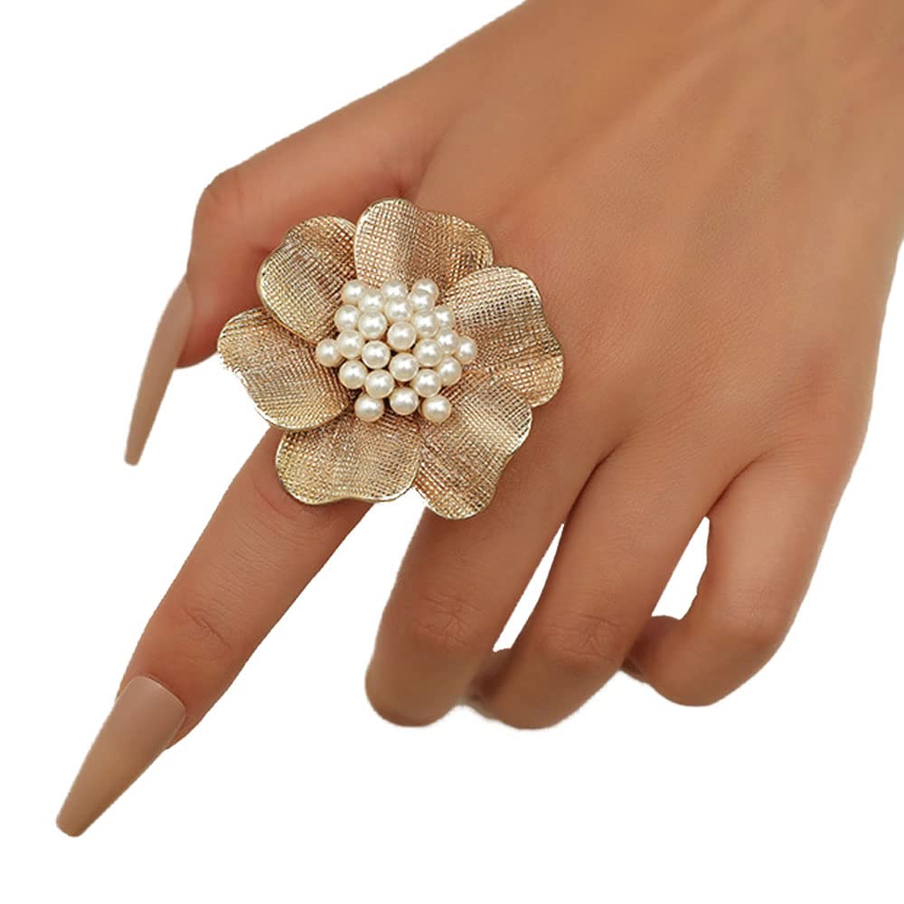 XaiYimee Adjustable Open Ring,Simulated Pearl Ring,Gorgeous Costume Jewelry for Women Girl