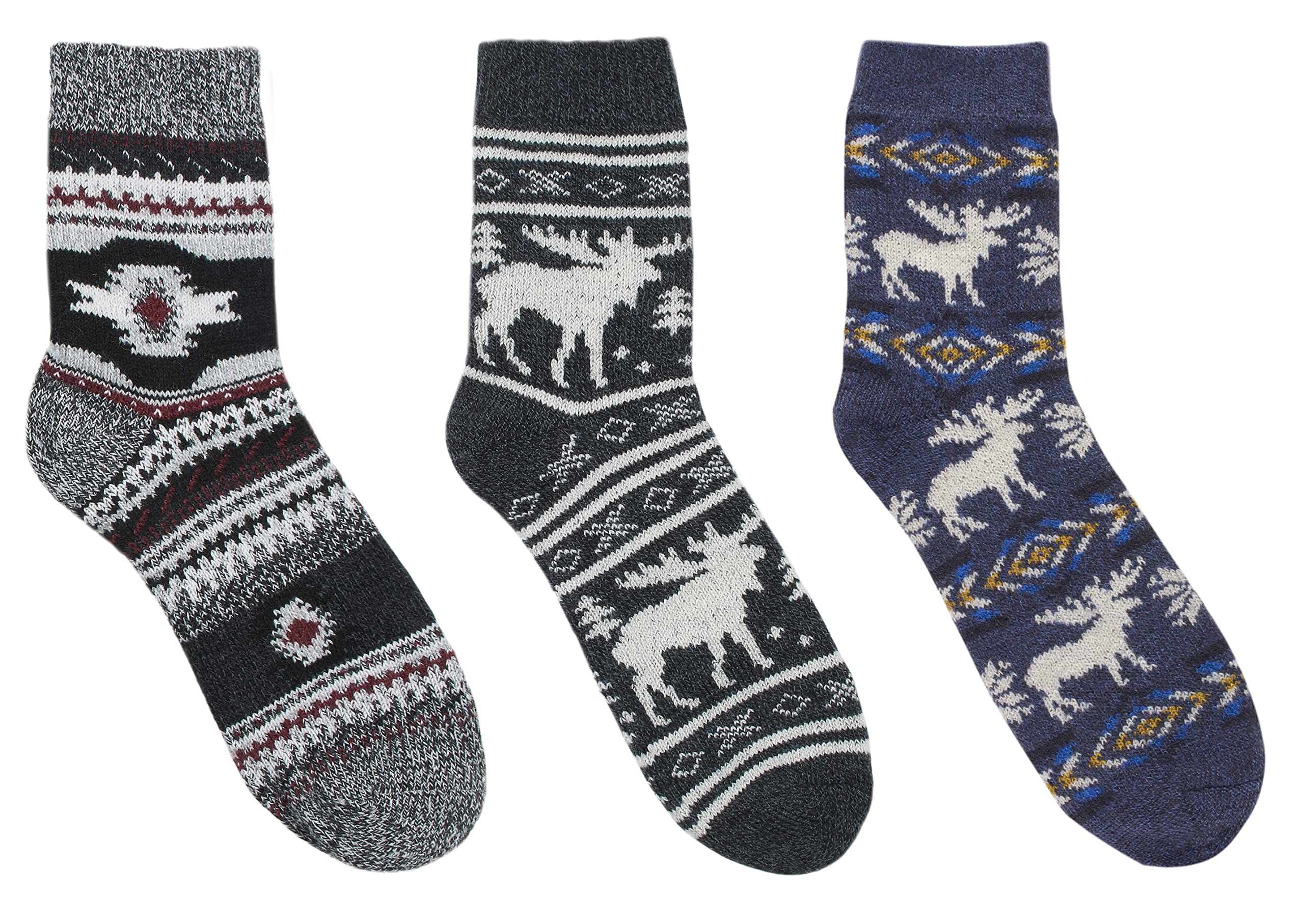 Sof Sole Fireside Double-Layer Cozy Ultra-Warm Soft Giftable Multi-Pack Crew Socks, Grey/Blue/White/Black, Large