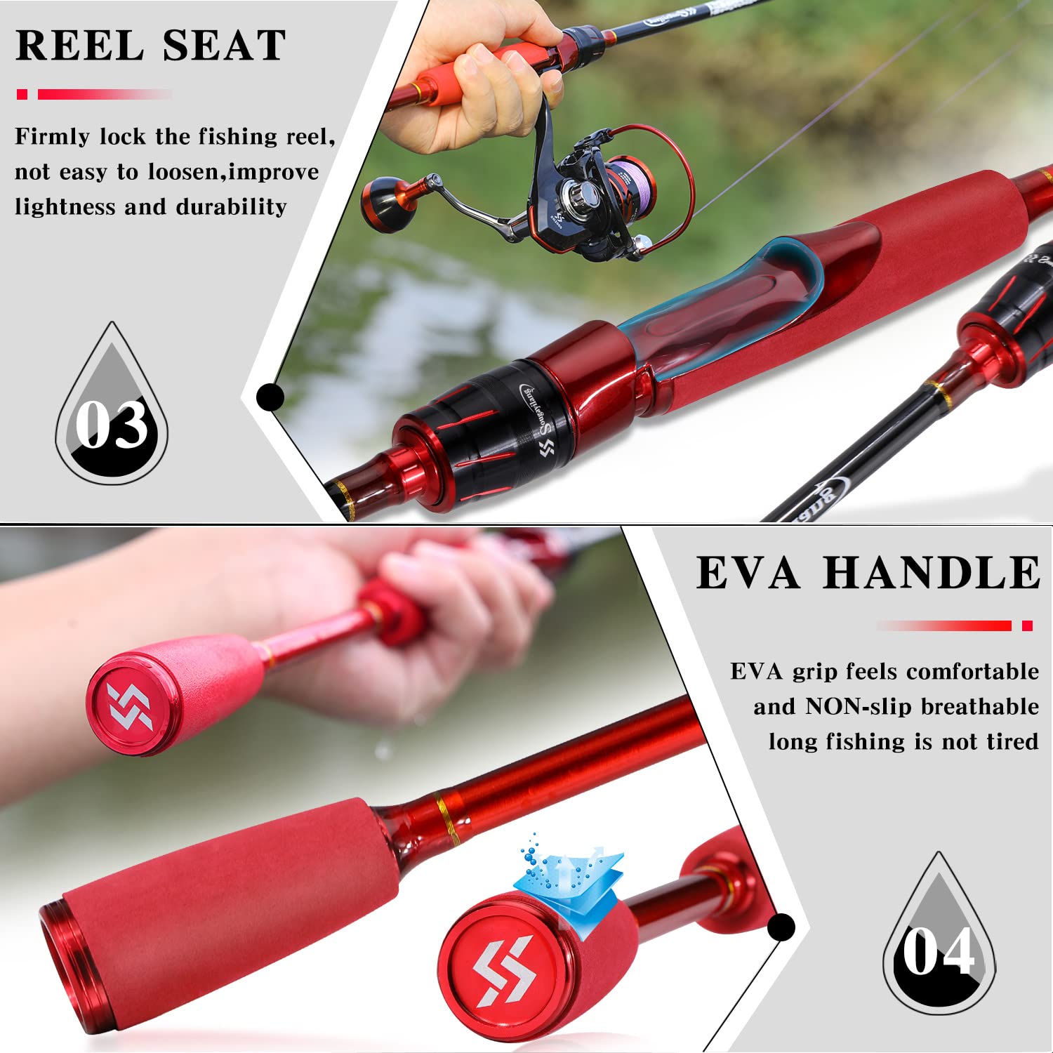 Sougayilang Fishing Rod Two Pieces,Sensitive Graphite Spinning Pole with Stainless Guide Rings and Comfortable Handle for Travel Saltwater Freshwater (S2.1)