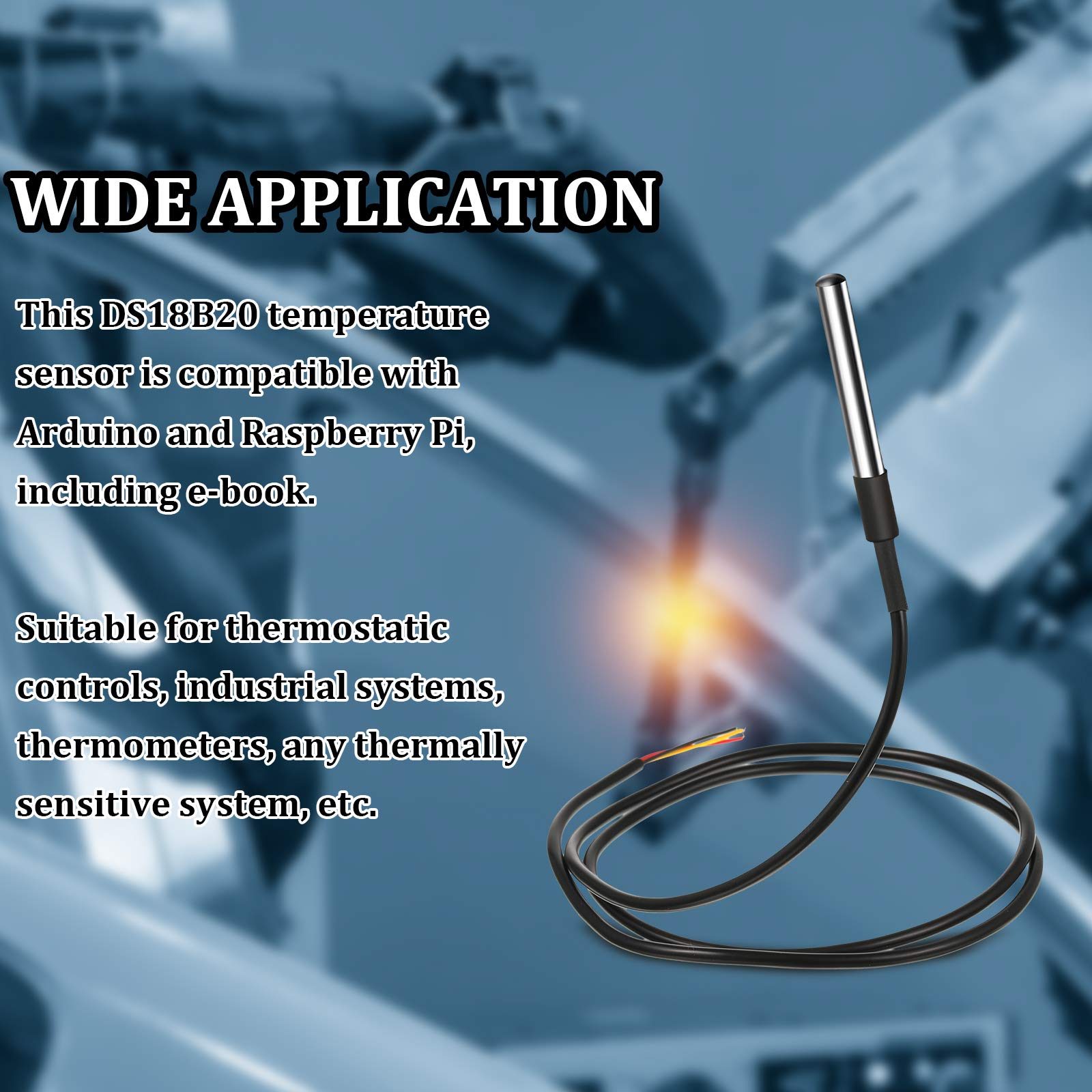 Weewooday DS18B20 1 m/ 3.2 Ft Digital Temperature Thermal Cable Waterproof Probe Sensor -55°C to +125°C, Compatible with Arduino/Raspberry Pi(15 Pieces)