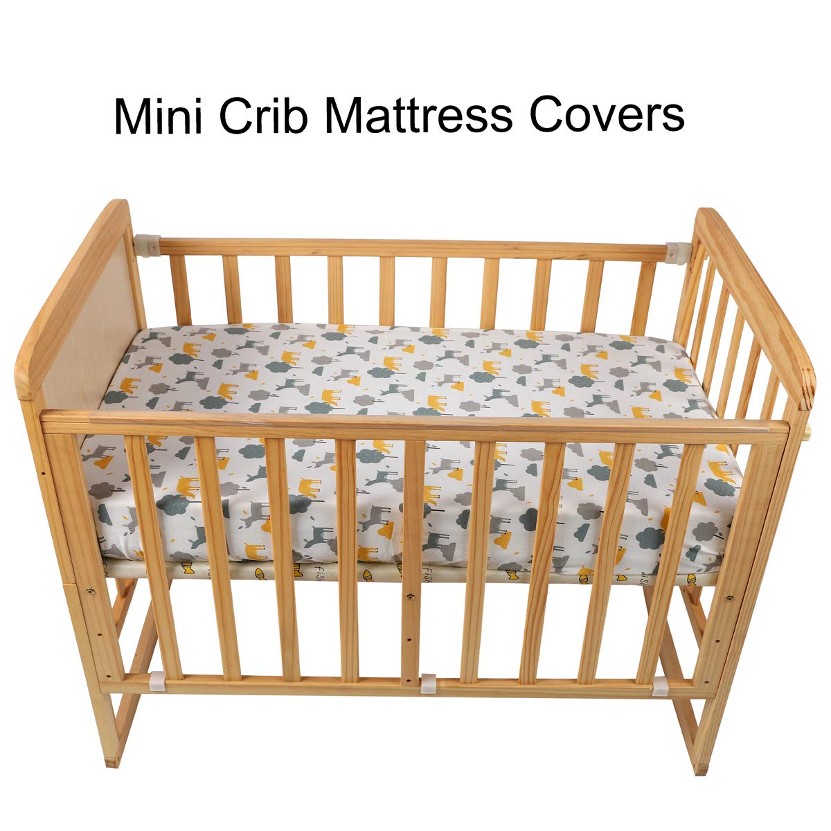 Pack n Play Playard Fitted Sheets 2 Pack Set 100% Jersey Knit Cotton Soft Breathable Portable Mini Crib Mattress Cover for Baby Boy Girl, Llamas and Deers Pattern, White and Grey