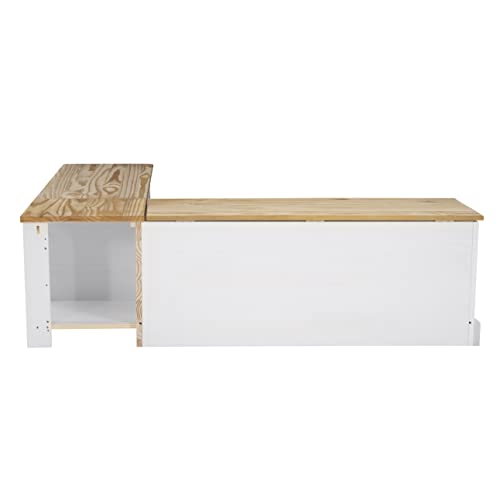 Linon Tobin Dining Nook with Hidden Storage Spaces Includes Cushion Set and Pillows, Natural White & Beige