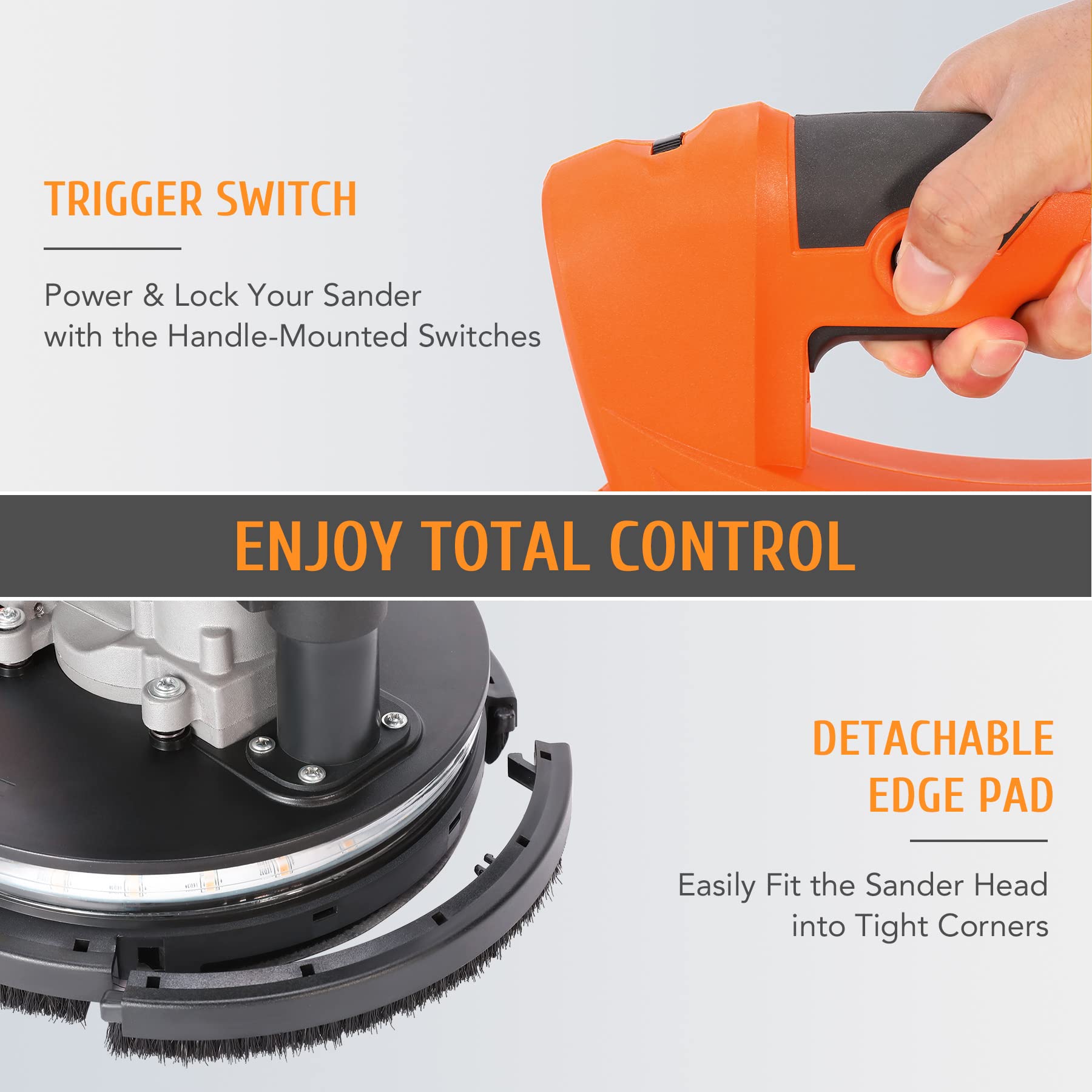 ZELCAN 850W Electric Power Drywall Sander with Vacuum Dust Collector, Swivel Head Extendable Variable 5-Speed LED High Visibility Wall Grinding Machine and 12 Sanding Discs
