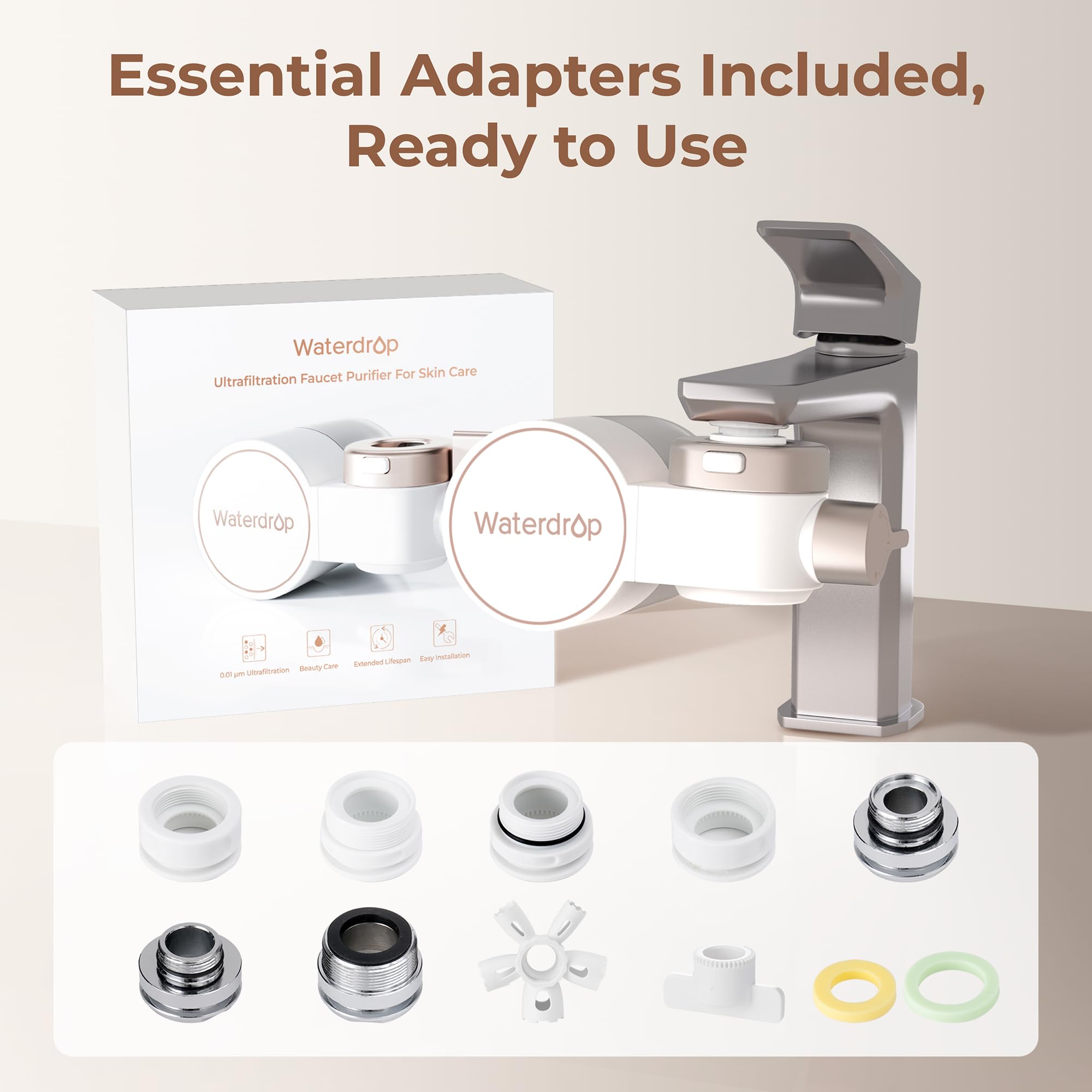 Waterdrop Soft Water Skincare Filter 2.0, Bathroom Sink Filter Water Faucet for Skin, Faucet Water Filter, 0.01 Micron, Reduce Chlorine & Scale Control,BFT1(1 Filter Included)