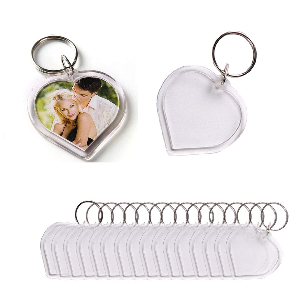 NATUWORLD 25Pcs Clear Acrylic Photo Keychains Blank Heart Shape Picture Frame Keychain Keyring Insert Personalized Keychain Snap in Insert Key Chain Keyrings Key Holder Great for DIY Gift