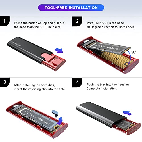 Yoidesu M.2 NVMe SSD Enclosure, USB3.1 Gen2 Type C M.2 PCIe NVMe M Key SSD Enclosure Adapter, 10Gbps Solid State Drive Enclosure for M.2 SATA NVMe 2230/2242/2260/2280 SSD(Black)