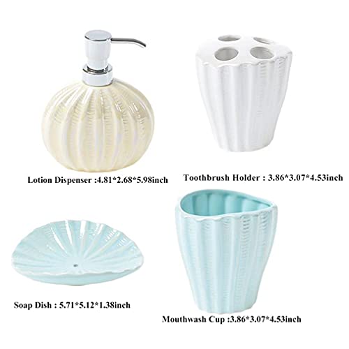 Soap Dispenser Bathroom Accessories Set 6 Piece Countertop Bath Set Includes Soap Dispenser Toothbrush Holder Soap Dish Mouthwash Cups and Tray, Ceramic Bathroom Soap Dispenser ( Color : Bigblue Mug )
