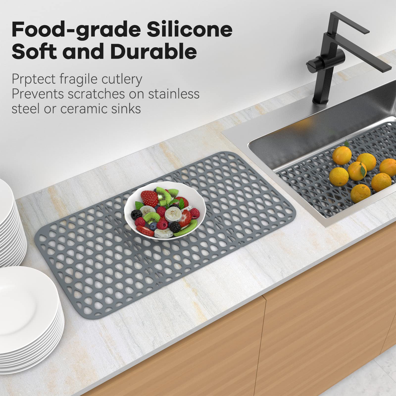 Toovem Sink Protectors for Kitchen Sink 26''x 14'',Silicone Sink Mats for Bottom of Stainless Steel/Porcelain Sink, Foldable Sink Mat for Kitchen, DIY, No-Slip Sink Grid Accessories