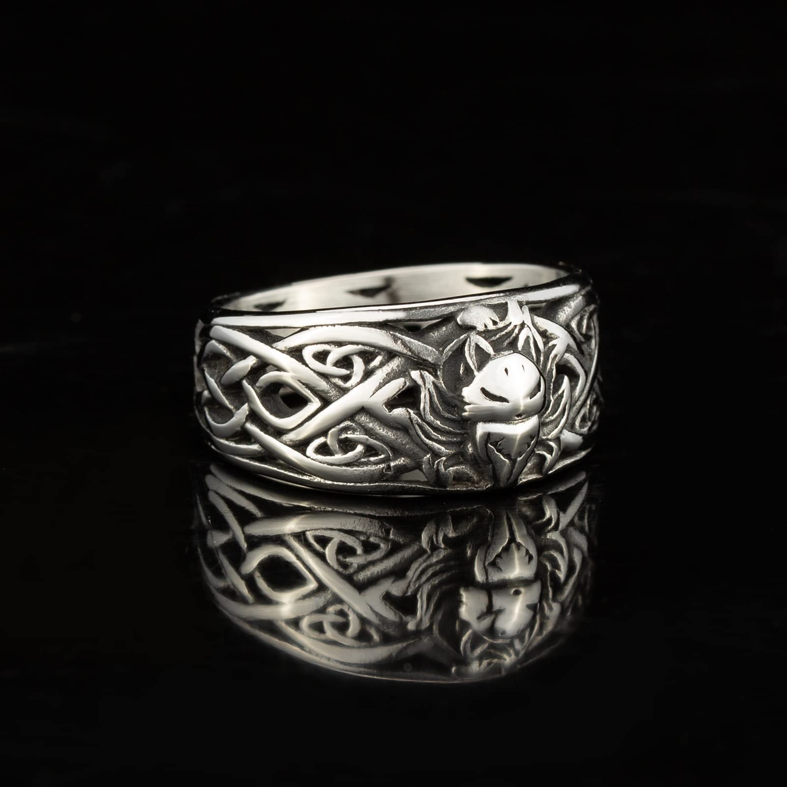 Stainless Steel Fox Ring Celtic Knot Ring Animal Finger Ring Band Personalized Fashion Party Jewelry Gifts (Fox Ring Silver, 12)