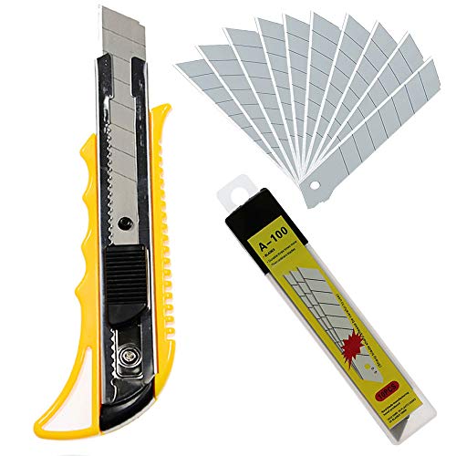 WEKOIL Utility Knives Retractable Box Cutter,18mm Wide Snap Off Blade Knife,11 Carbon Steel Blades,Hobby Art Paper Knives with Comfortable Handle,Heavy Duty for Office Home Garage Yellow