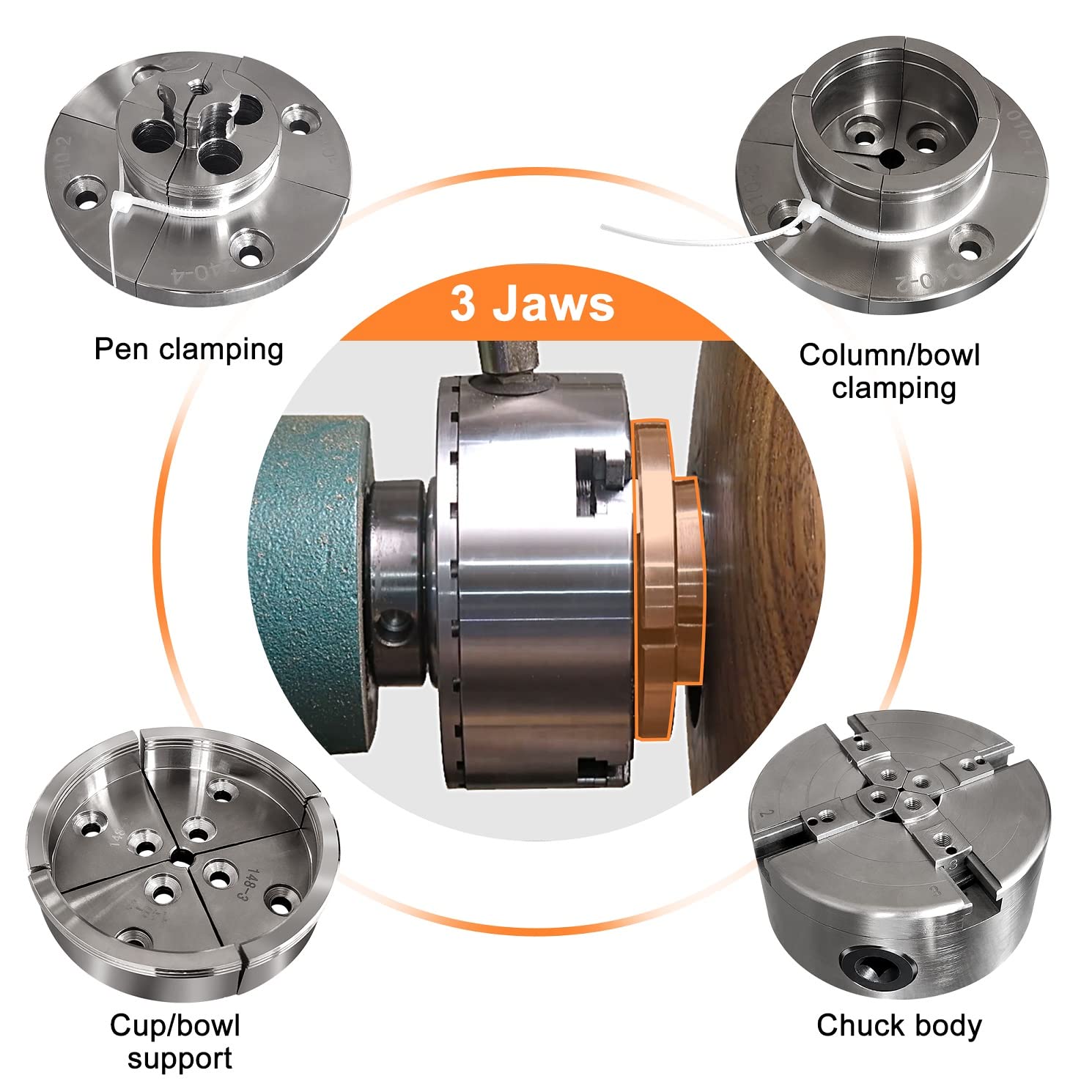 Wood Lathe Chuck Set 1" x 8 tpi, 4 inch 4 jaw self-Centering Woodturning Chuck for Lathe