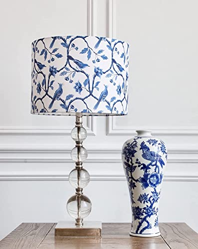 Tristan Home Premium Blue and White Floral Cylinder Drum Lamp Shade Spider Fitting 13x13x9 Inches