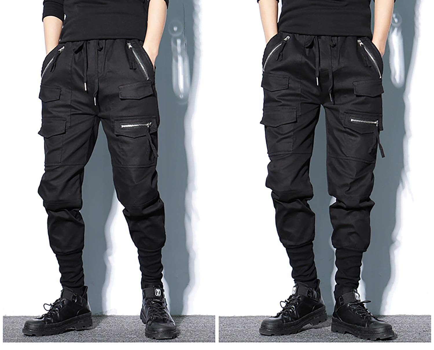 MOKEWEN Men's Multi Cargo Tactics Jogger Harem Pants with Elastic Waist S-3XL