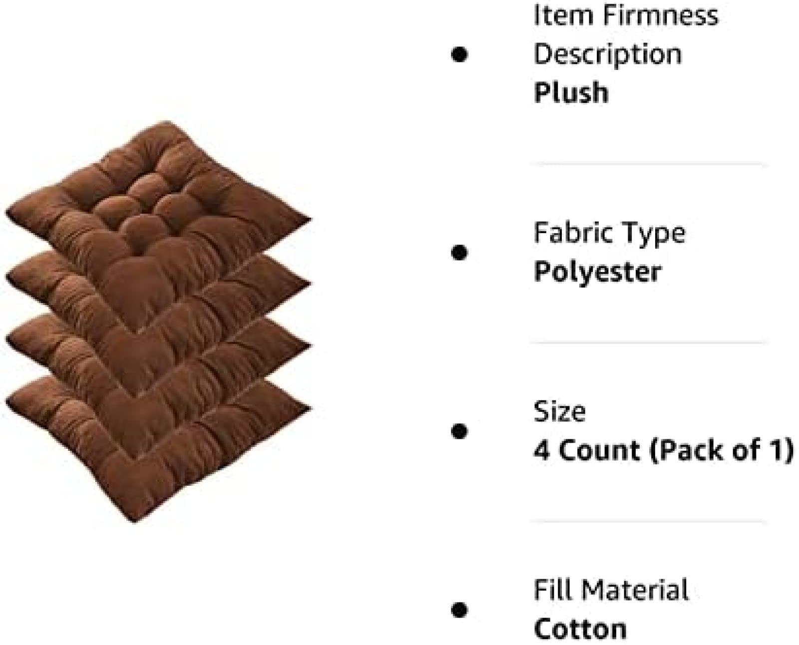 Set of 4 Dining Chair Cushions with Ties Soft Comfort Non Slip Square Seat Pads for Kitchen Dining Office Living Room Patio (Coffee)