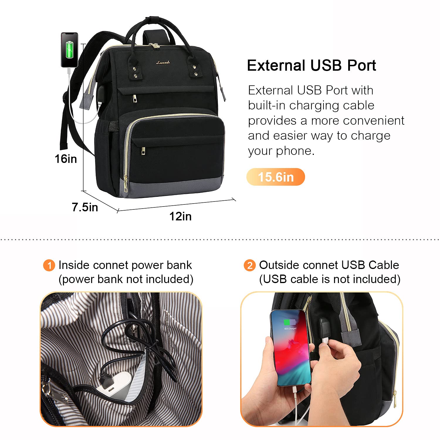 LOVEVOOK Laptop Backpack for Women Fashion Travel Backpack for Work Business Teacher Nurse Stylish Computer Bag 15.6-Inch Backpack Purse with USB Port