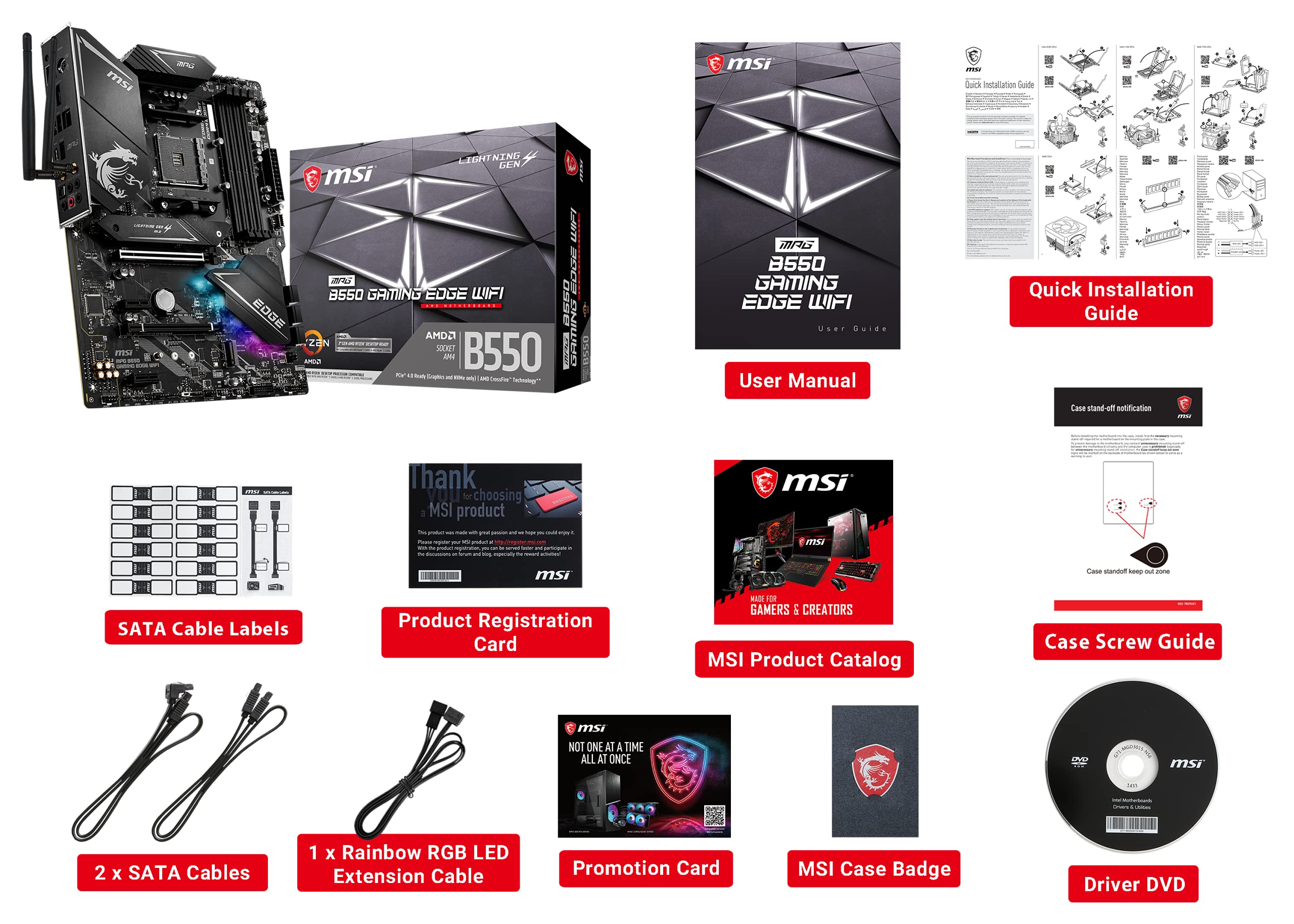 MSI MPG B550 GAMING EDGE WIFI Gaming Motherboard (AMD AM4, DDR4, PCIe 4.0, SATA 6Gb/s, M.2, USB 3.2 Gen 2, AX Wi-Fi 6, HDMI/DP, ATX, AMD Ryzen 5000 Series processors)