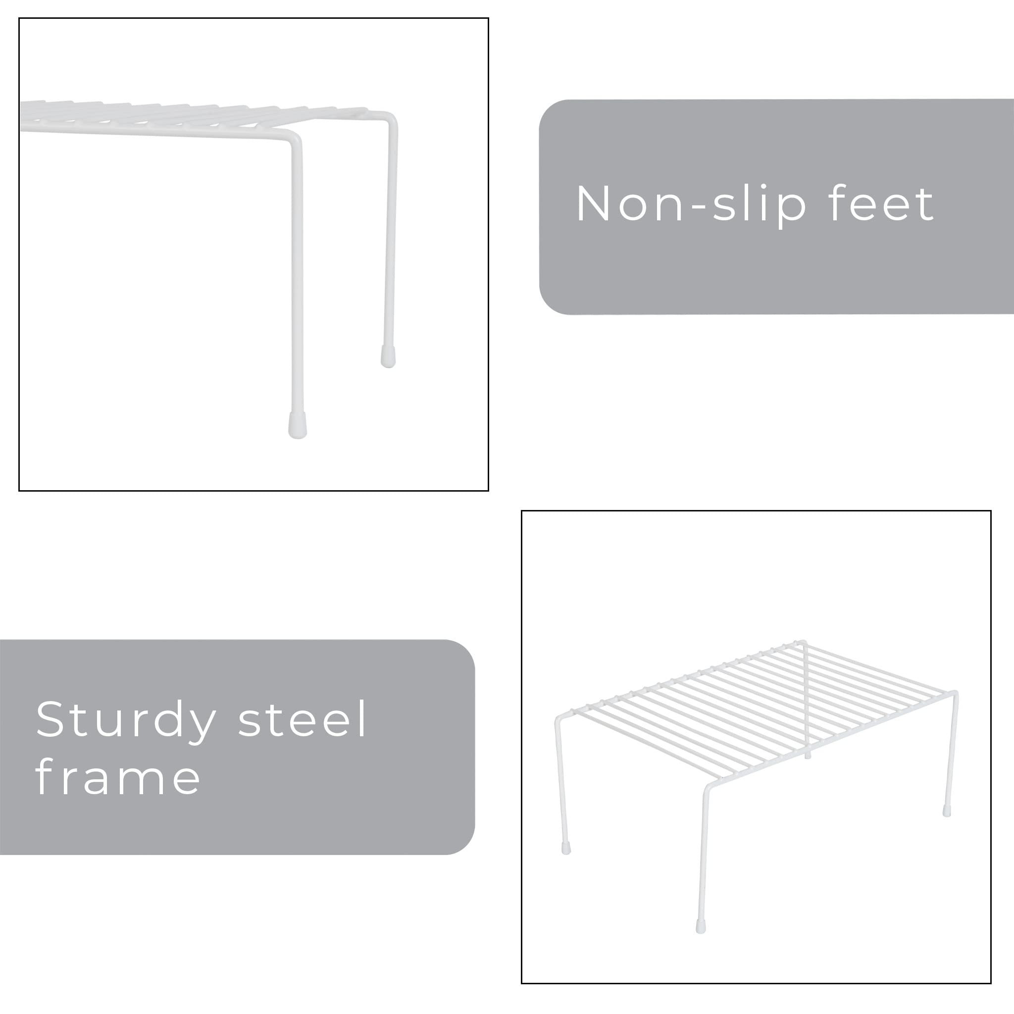 Smart Design Cabinet Storage Shelf Rack and Undershelf Storage Basket Bundle – Medium Shelf Rack (8.5 x 13.25 Inch) and Medium Storage Basket (16 x 5.5 Inch) – Steel Metal Wire – White