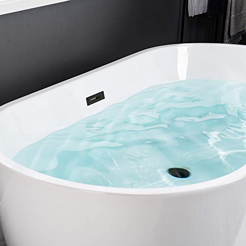 WOODBRIDGE 59" Acrylic Freestanding Bathtub Contemporary Soaking White Tub with Matte Black Overflow and Drain,B0014-MB-Drain &O