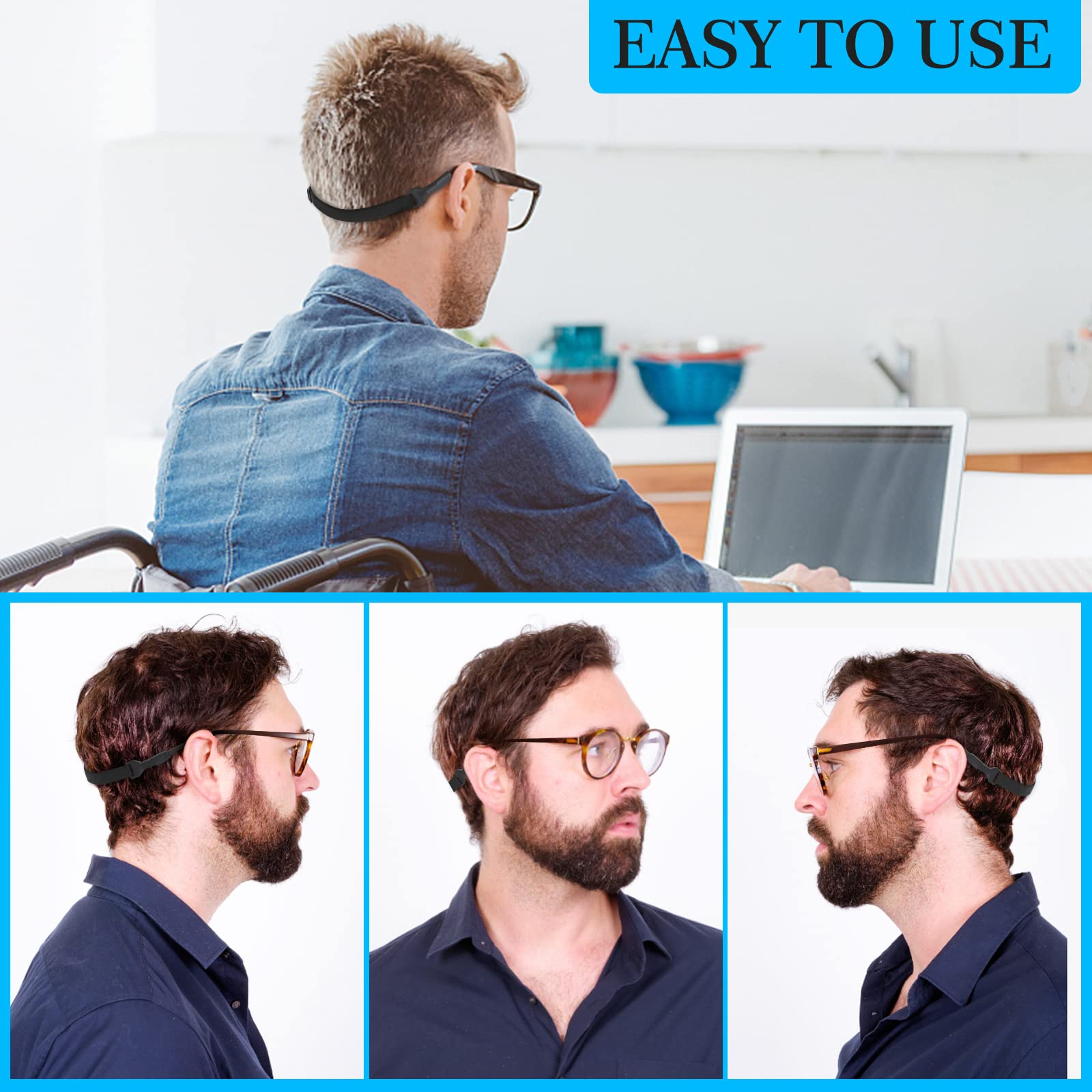 NETTEMPT Glasses Straps, Adjustable Eyewear Retainer - No Tail Sunglasses Strap For Men's Glasses Straps (4pcs 13inch)