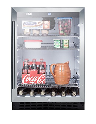 Summit SCR2464 24" Built-In Undercounter Glass Door Beverage Center with Lock, Glass/Black