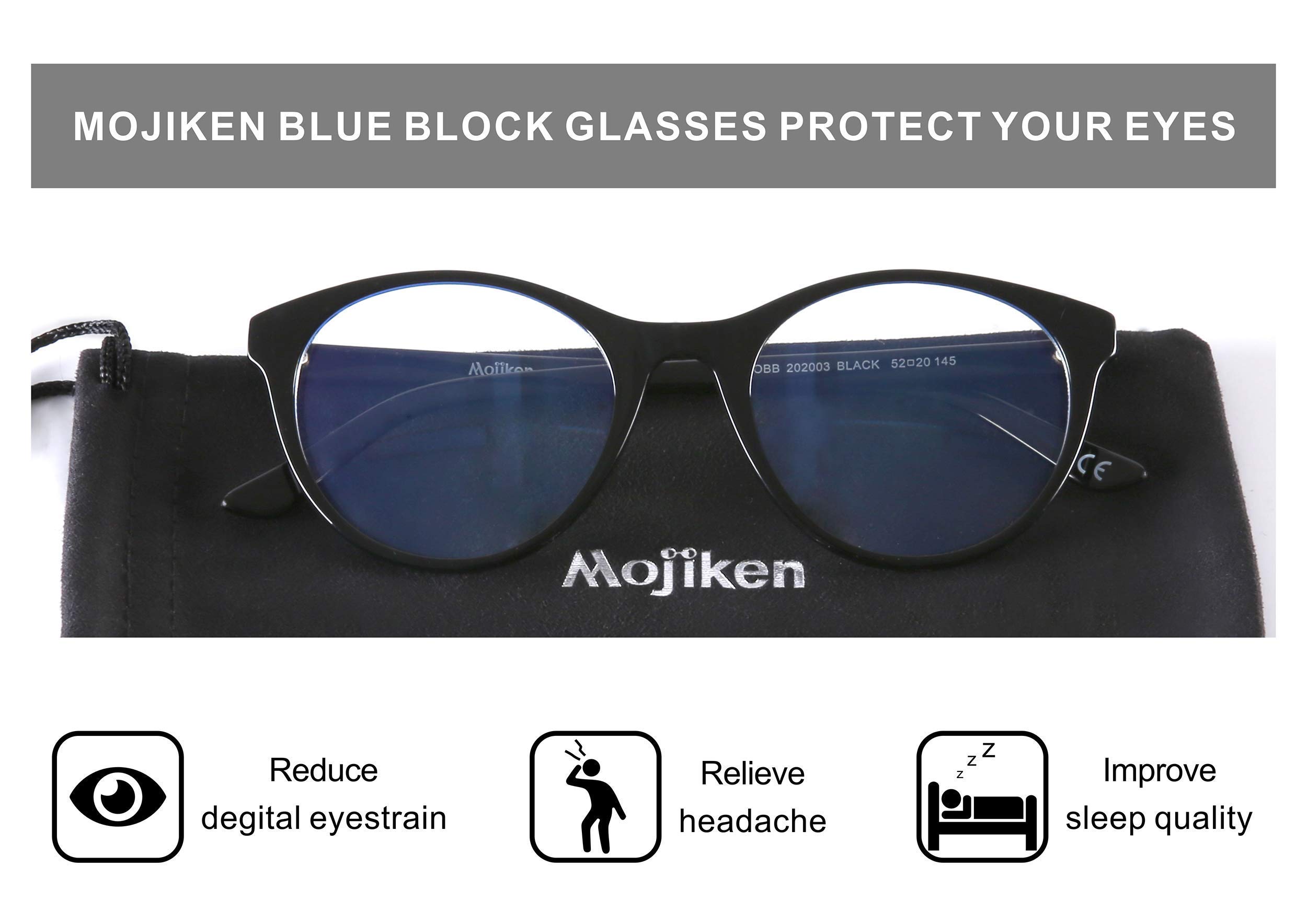 Mojiken Blue Light Blocking Glasses, Anti Eyestrain Vintage Acetate Frame, Computer Reading Gaming Glasses, TV Glasses Women Black 1 Pack