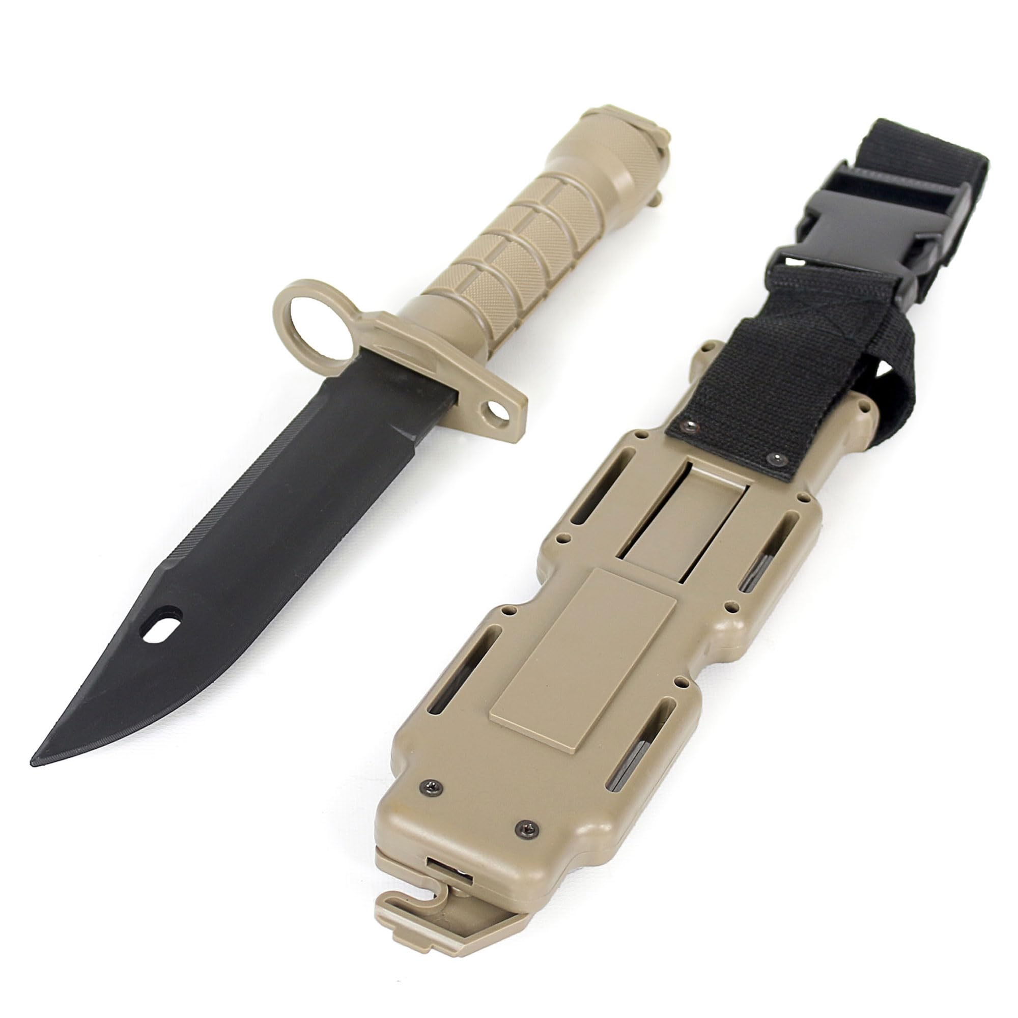 MetalTac Rubber Knife Training with Sheath for Practice, Airsoft, Martial Arts Guard Fight; with Leg Holster Holder Handle Grip 11.75" inch (Tan)