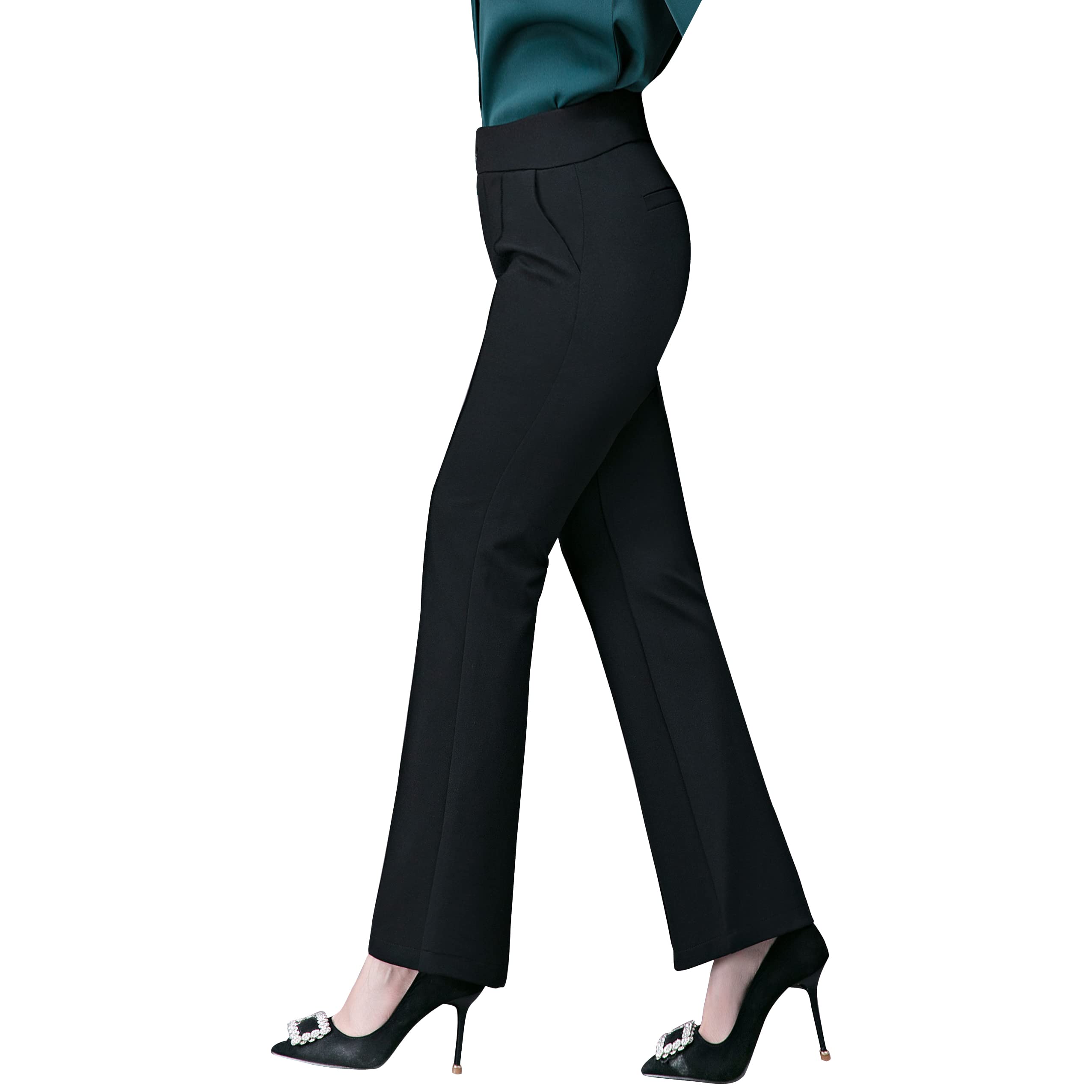SPECIALMAGIC Casual Work Pants for Women Bootcut Slacks for Business Stretch Golf Pants Petite Wrinkle Resistant Pants Black Medium