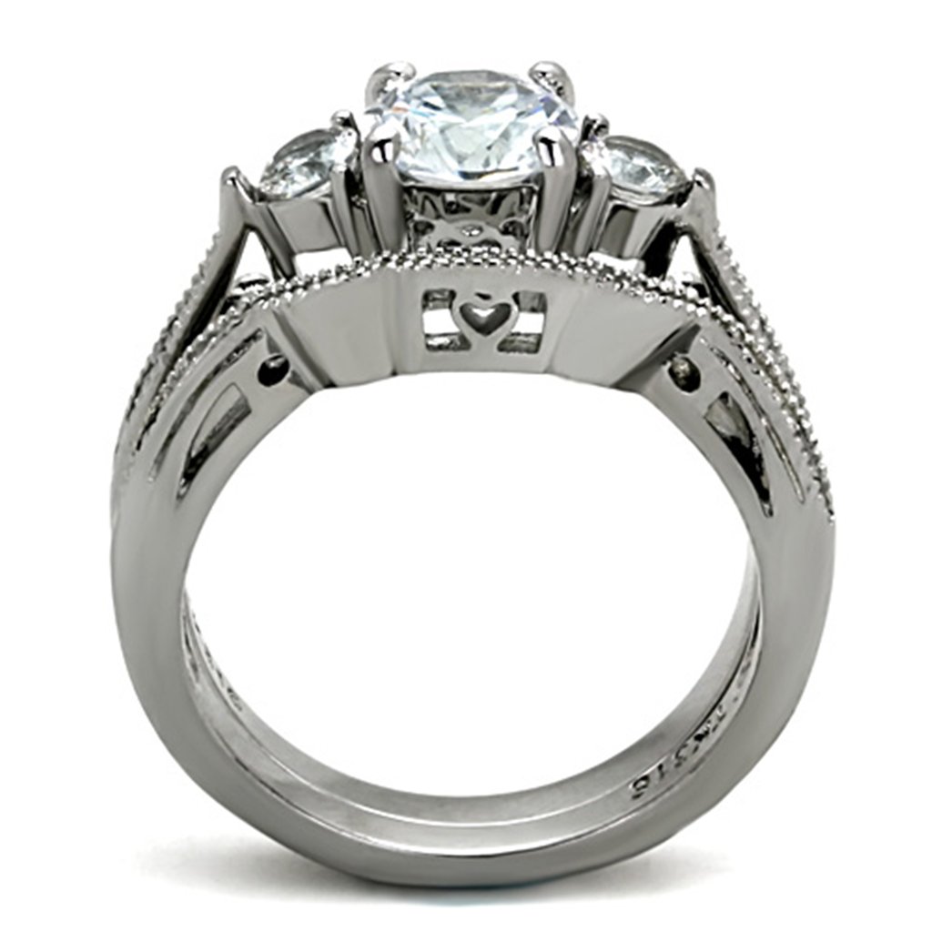 Marimor Jewelry Women's Stainless Steel 316 Round 2.5 Carat Zirconia Engagement Wedding Ring Set Size 9