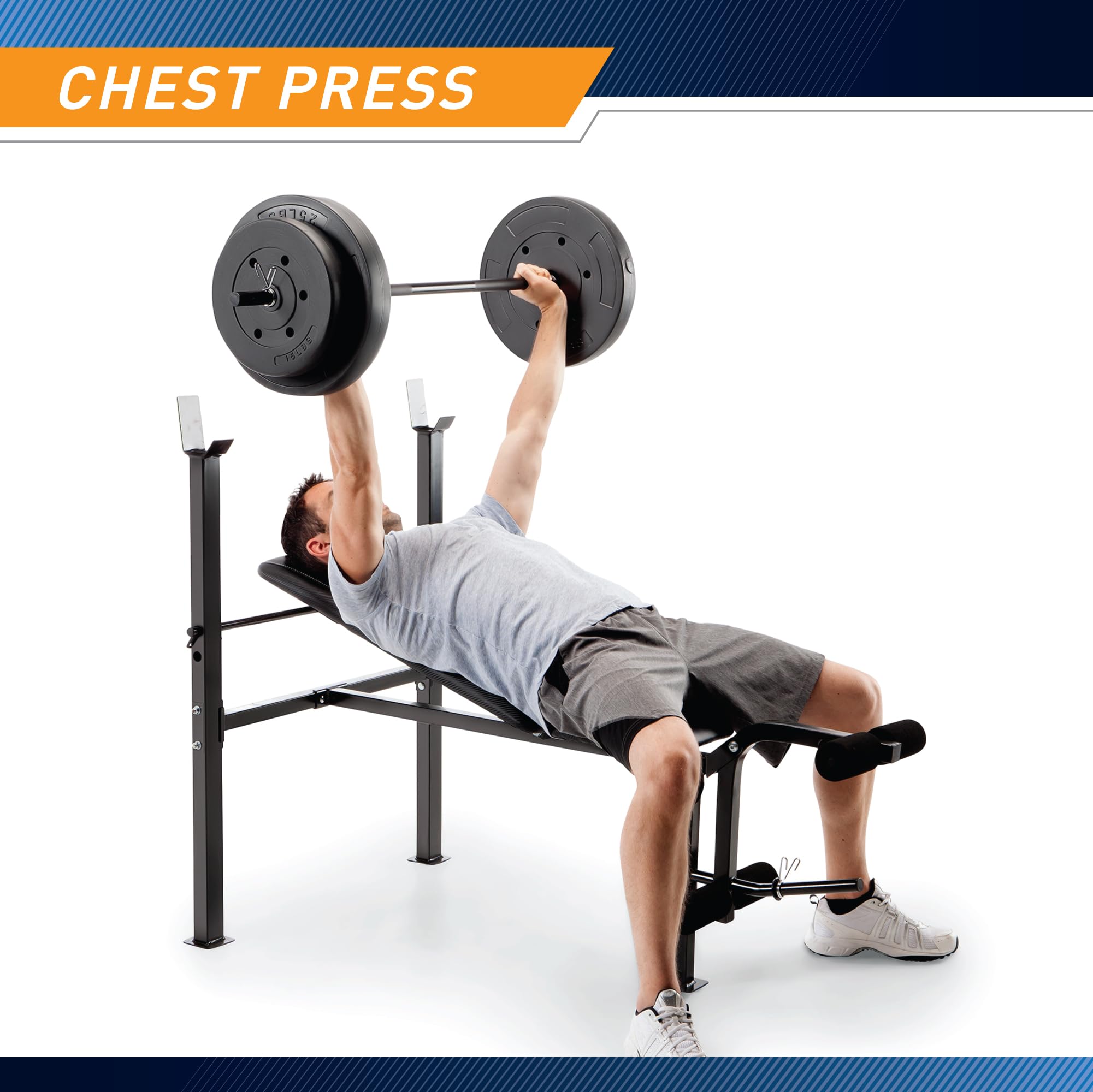 Marcy Competitor Standard Workout Bench with 80 lbs Vinyl-Coated Weight Set Combo CB-20111