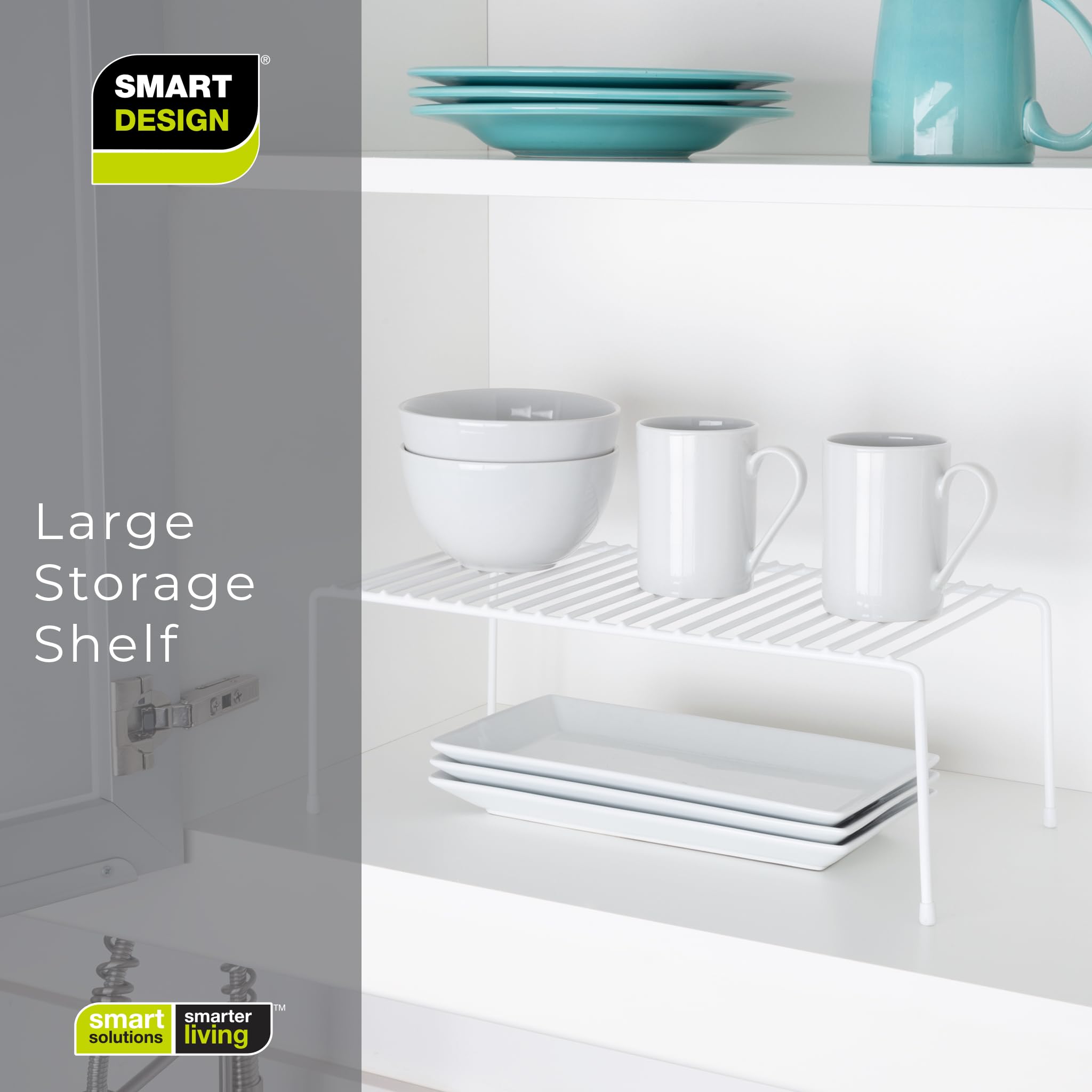 Smart Design Classic Storage Shelf β Set of 6, Large (8.5 x 16 in.), White β Sturdy Steel Pantry Organizer with Rust-Resistant Finish and Non-Slip Feet for Easy Home Organization and Storage