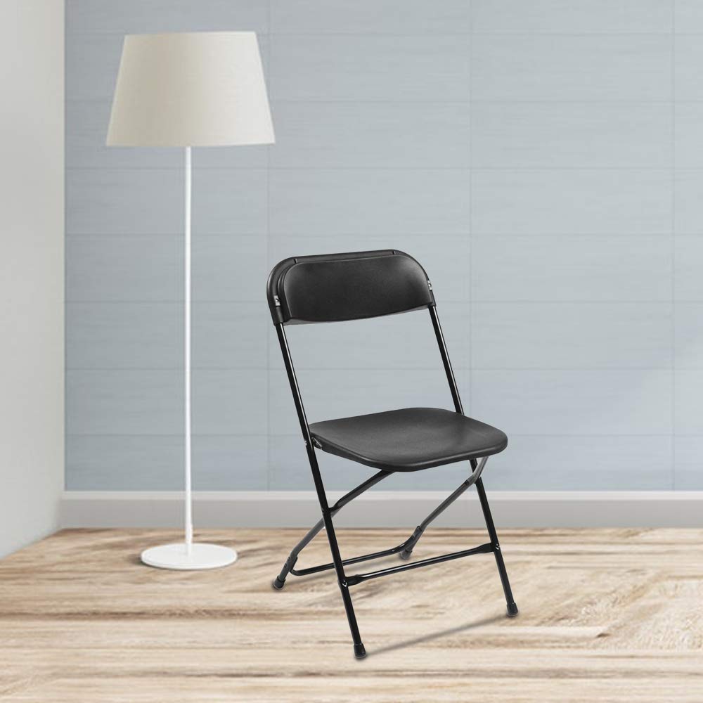 PackJoy 5 Pack Black Plastic Folding Chairs Premium Steel Frame Portable Stackable Metal Fold Up Chair for Events Office Wedding Party Pic
