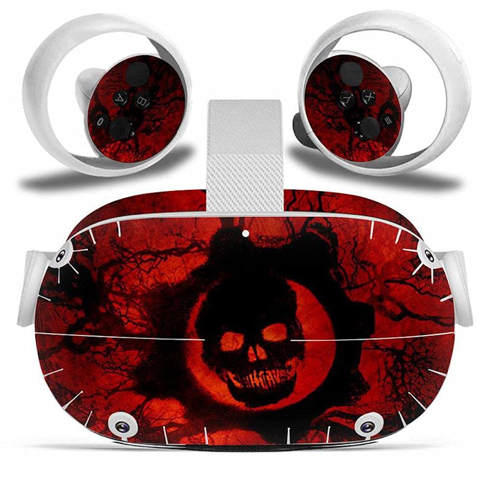 Oculus Quest 2 VR Headset and Controller Skin, Red Skull Vinyl Decal Sticker for VR Headset and Controller, Virtual Reality Protective Accessories