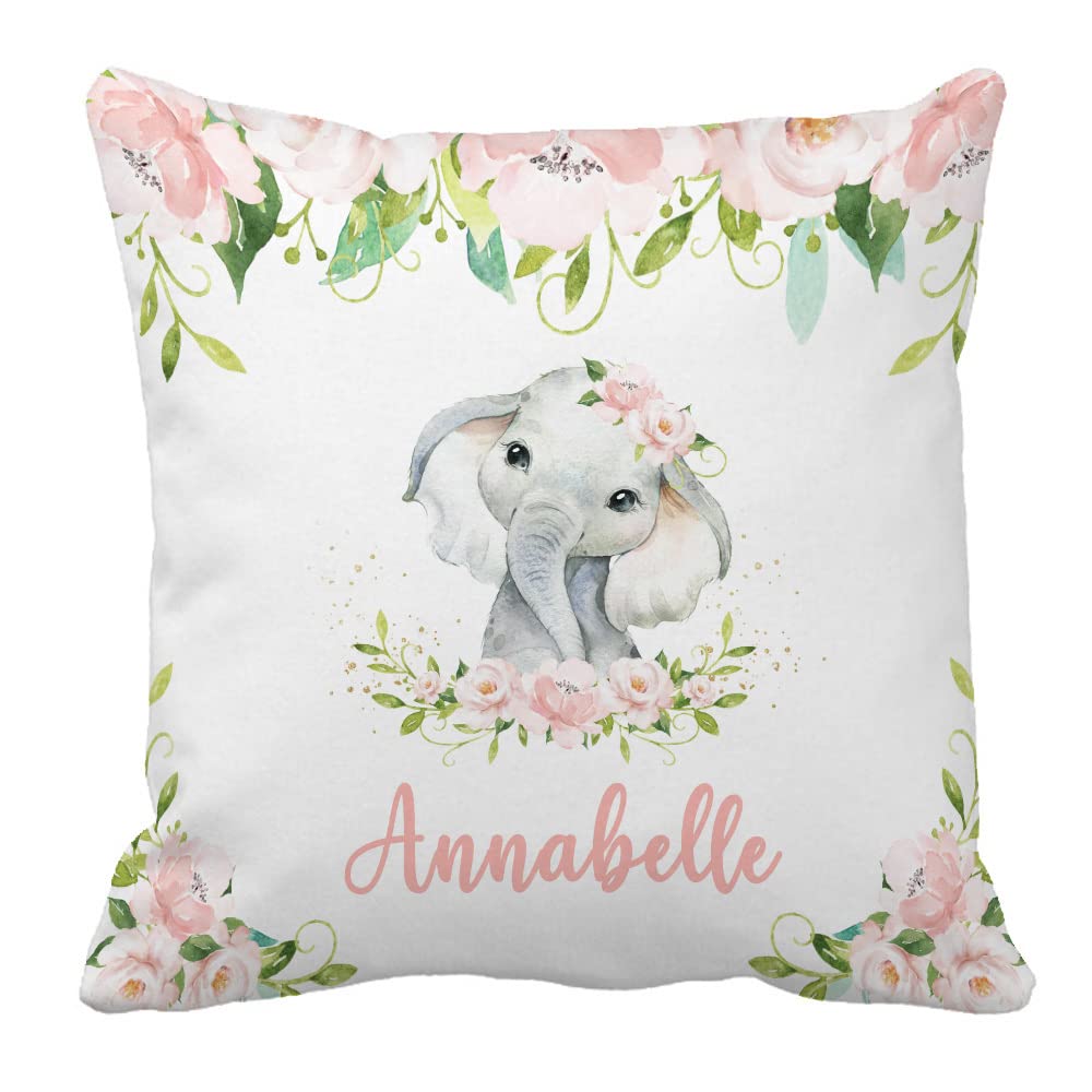 UOOPOO-US Personalized Baby Fitted Crib Sheet Set, Customized Elephant Crib Bedding Set with Name, Baby Crib Bedding Set, Custom Chic Pink Flower Nursery Crib Sheet Bedding Set