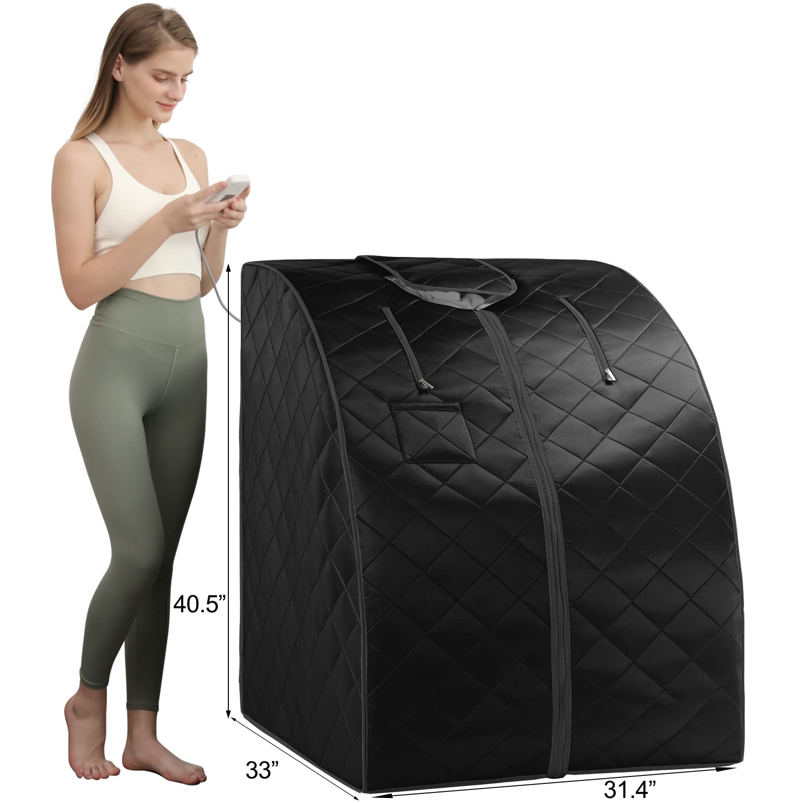 ZONEMEL Personal Far Infrared Sauna for Home, Oversized Portable Sauna for Relaxation, Better Sleep, with Heating Foot Pad, Portable Chair (X-Large, Black, L 33β x W 31.5β x H 40.5β)