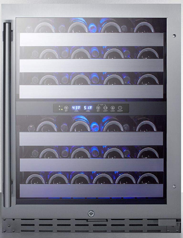 Summit Appliance ALWC532 24" Wide Built-In Wine Cellar, ADA Compliant; 46 Bottles; Automatic Defrost; Glass Door; Full-extension Shelving; Digital Control Panel; Interior Lighting