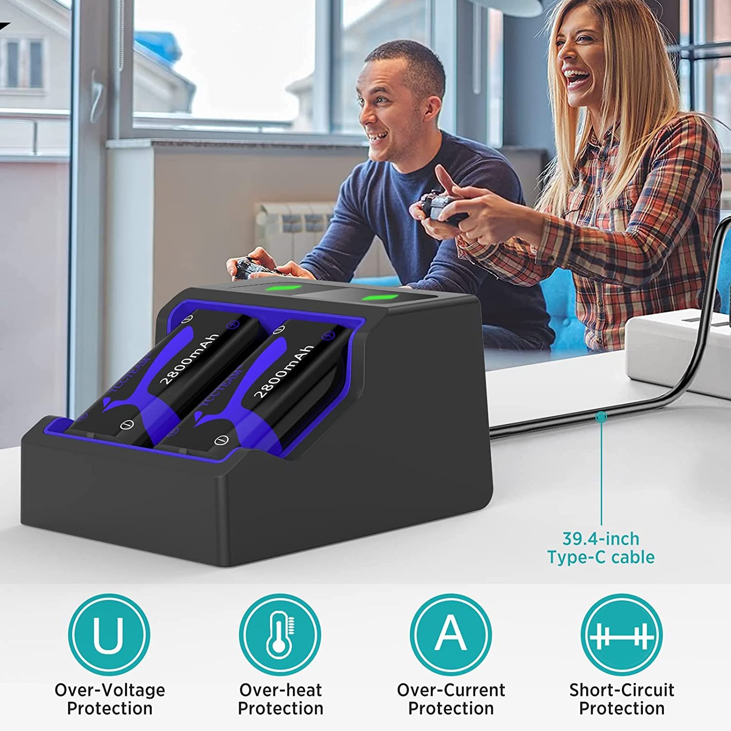 Rechargeable Battery Pack for Xbox One/Xbox Series X/S, 2 x 2800mAh Batteries with High-Speed Charging Station for Xbox One S/One X/One Elite/Xbox Series X/S Controller