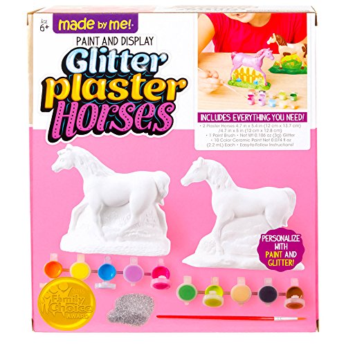 Made By Me Paint & Display Glitter Ceramic Horses Activity Kit for Kids, Perfect DIY Horse Toys, Playdates and Sleepovers Ages 6, 7, 8, 9, Multi, 47718F