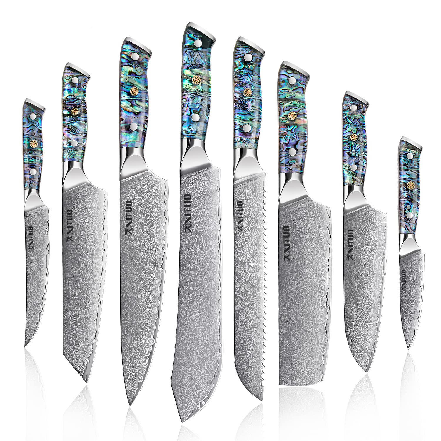 XT XITUO Knife set Knife Professional Kitchen Japanese Knife Set Steel Chef Knife Abalone Shell Handle Santoku Meat Vegetable Cleaver Cut Cutting Vegetable (8PC Chef Knife Set)