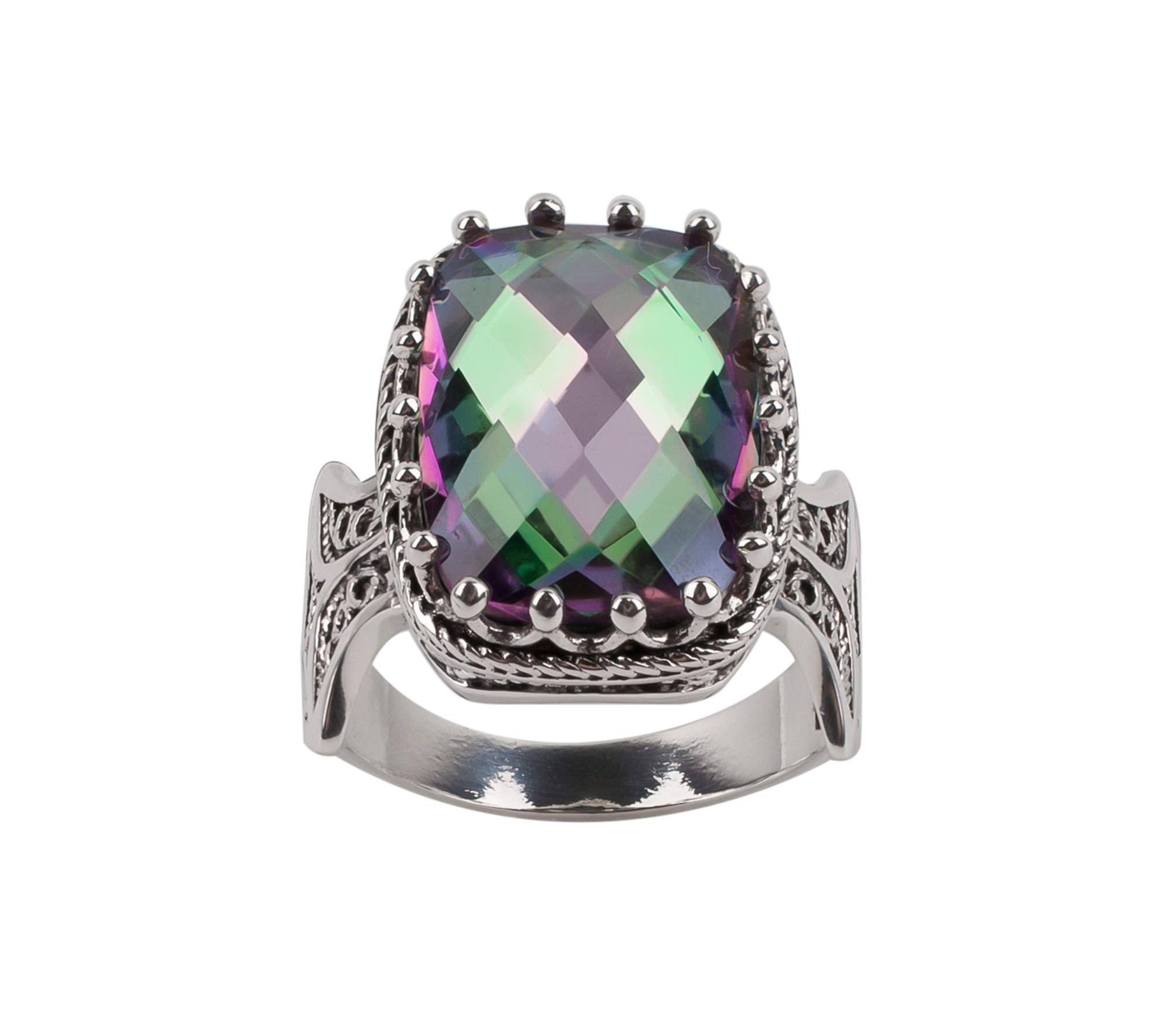 Ottoman Silver Collection 925k Sterling Silver Handmade Artisan Rectangular Royal Crown Style Filigree Design Genuine Amethyst Gemstone Special for You and Your Precious (Size 5-12) (6, Quartz)