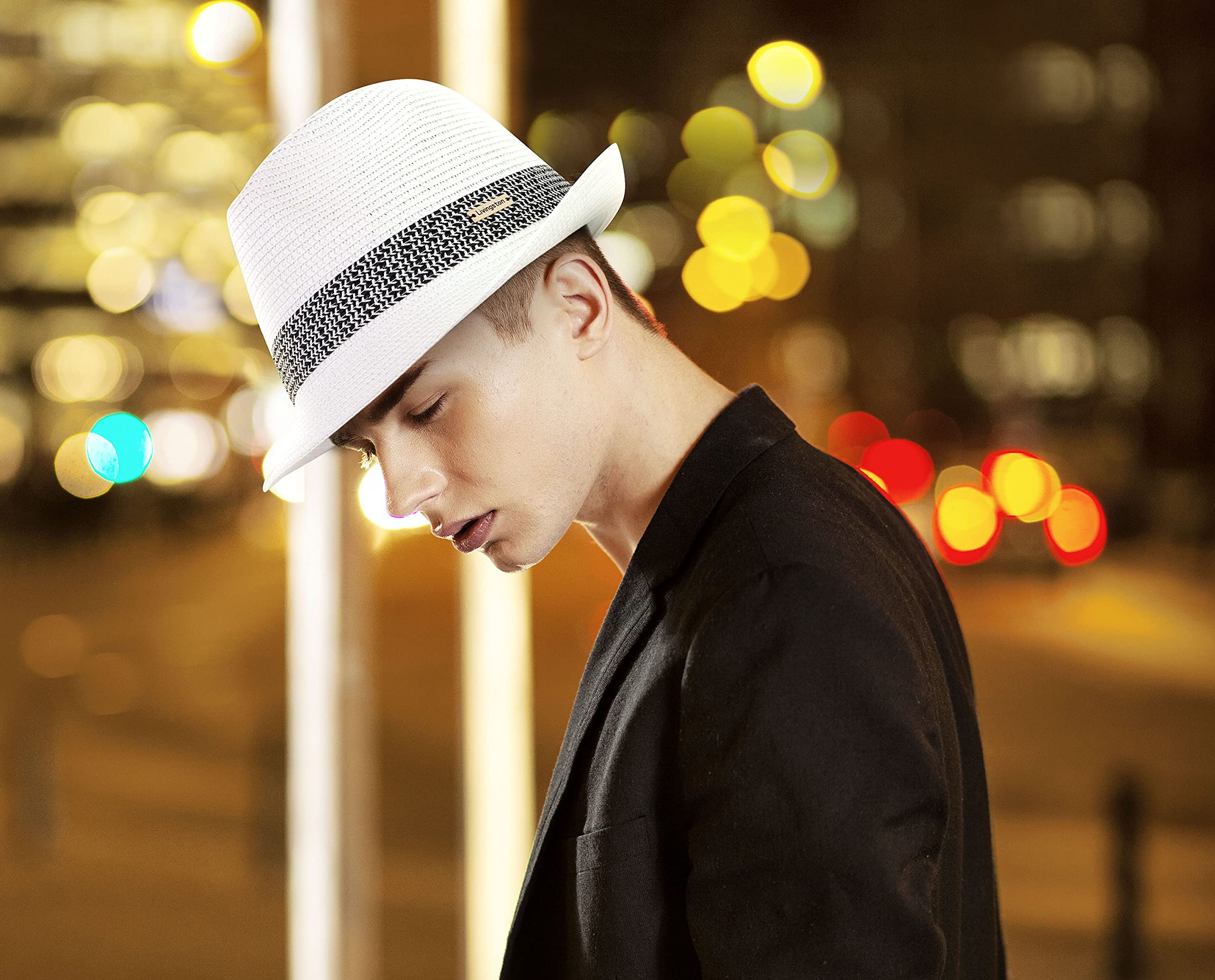 Mens Fedora Hats for Women Straw Packable Hat Women Foldable Mens Straw Sun Hat uv Protection Womens Summer Hat Stylish Straw Hat Men,White,S/M