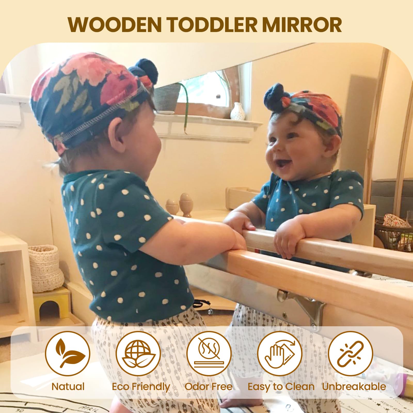 XIHAToy Montessori Infant Coordination Mirror Brown Montessori for Babies 6-12 Months for Infants and Toddlers