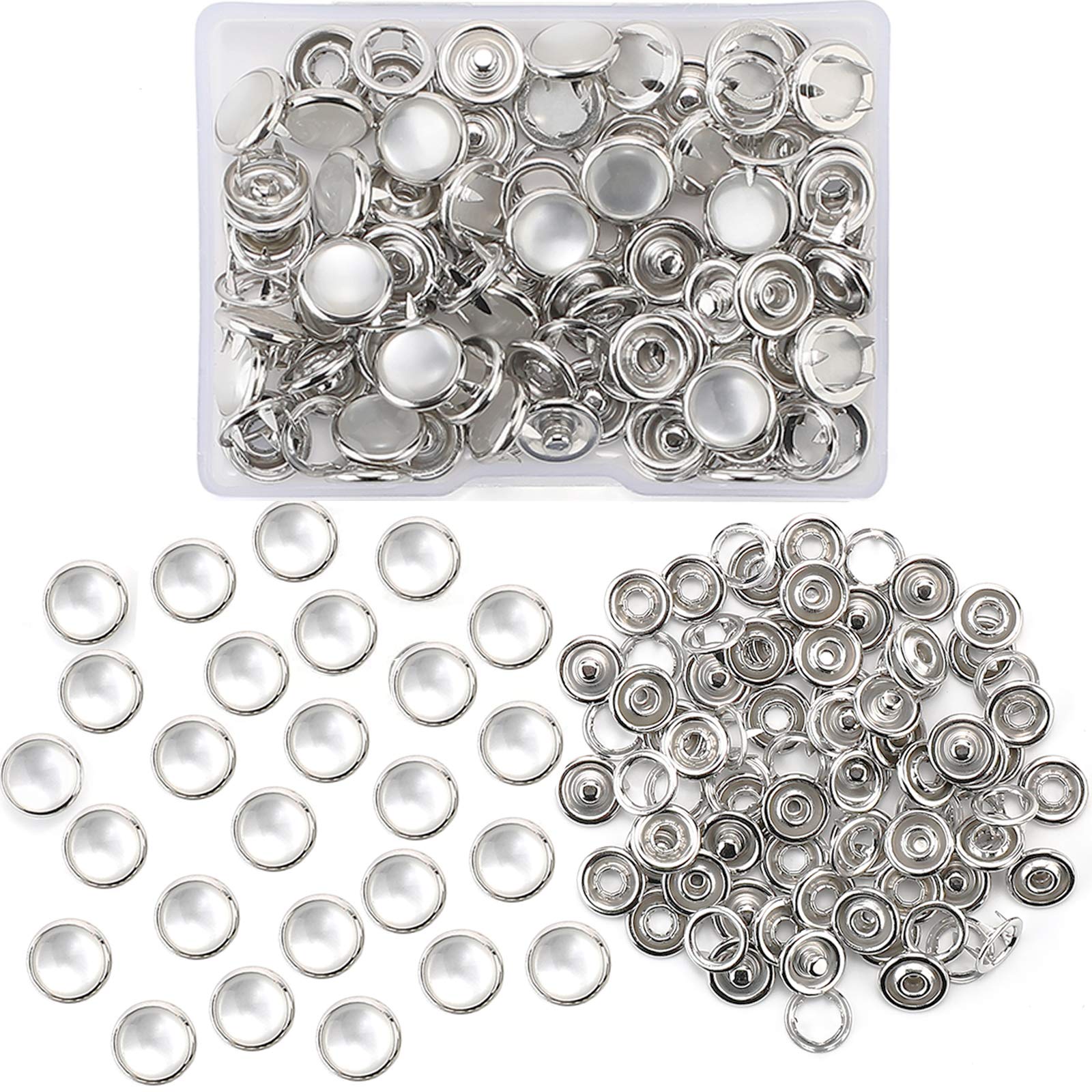 Pearl Snaps Fasteners Kit,10mm Clothes Ring for Western Shirts Clothes Prong Ring Snaps (White)