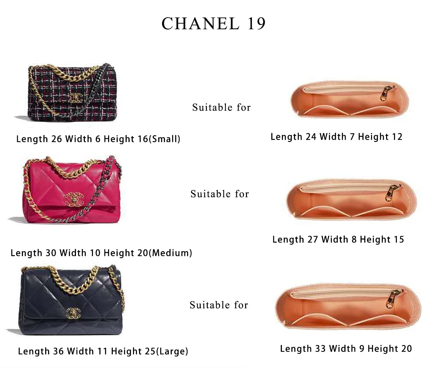 Xilkoze Bag Organizer Insert Slim,Purse Organizer Insert for Handbags,for Chanel 19 Packs Inner Bladder Bag Storage Finishing Bag Leboy Inner Bladder Bag