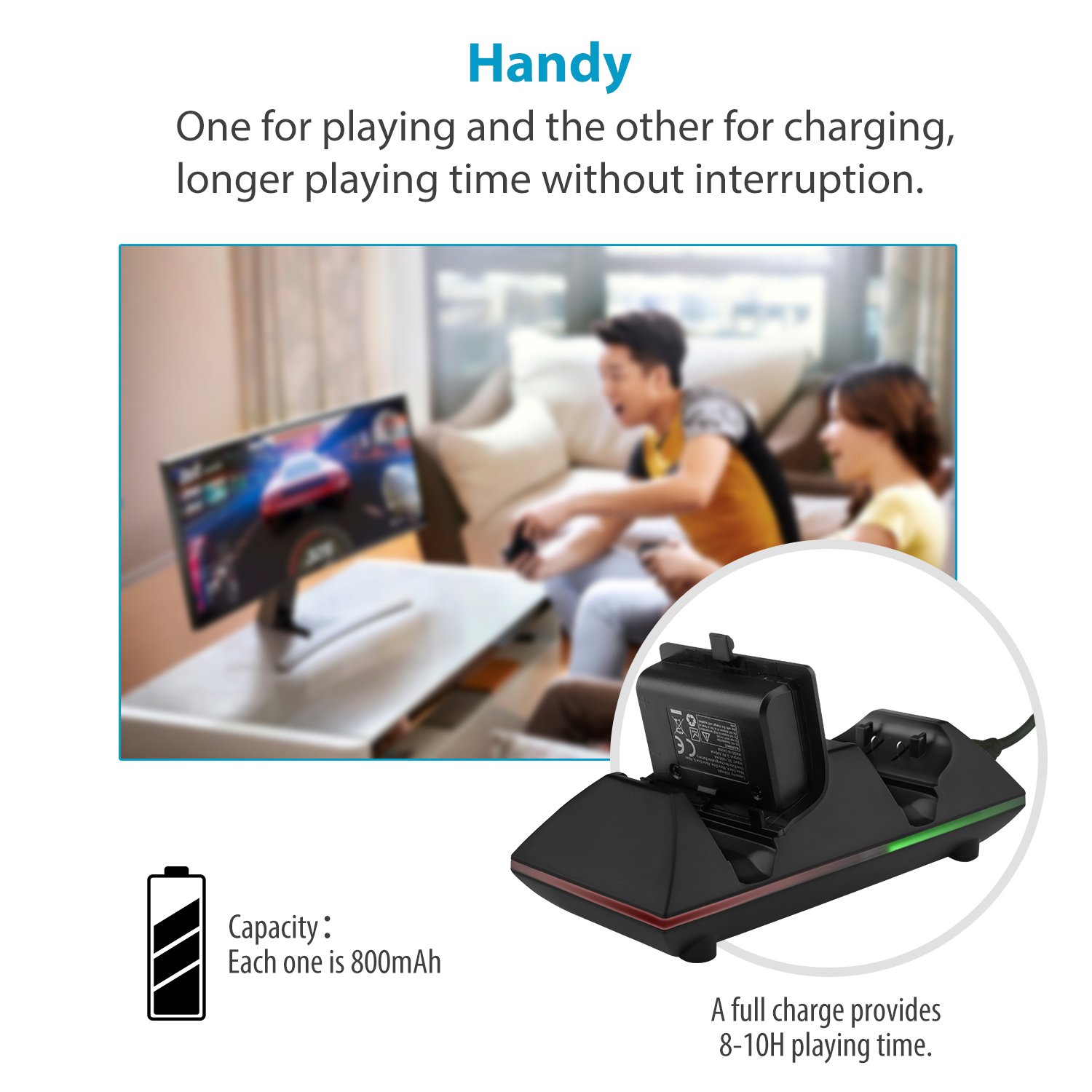 MoKo Xbox One Controller Charger with 2 Rechargeable Battery 800mAh Rechargeable Battery Dual Charging Station for Xbox One/One S/One X/Xbox One Elite Controllers - Black