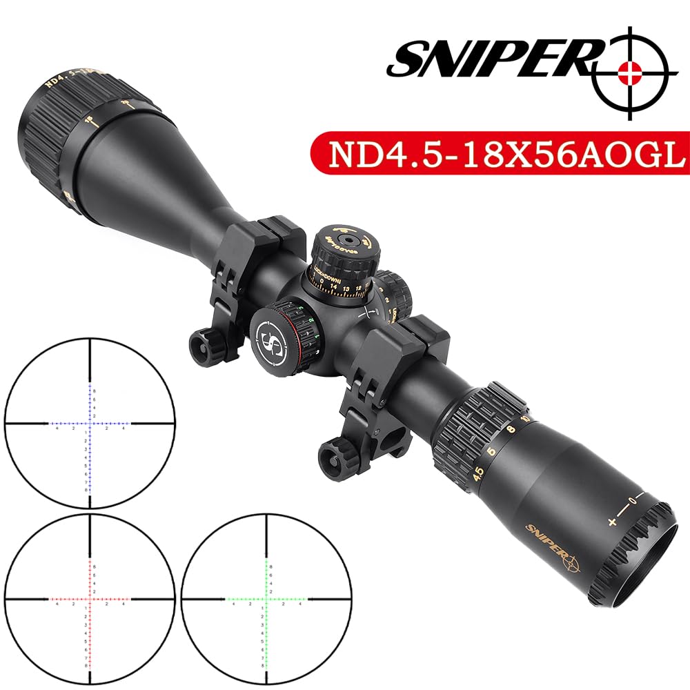 ND4.5-18x56AOGL 30mm Tube Parallax Adjustment with Red/Green/Blue Illuminated Glass Etched Reticle