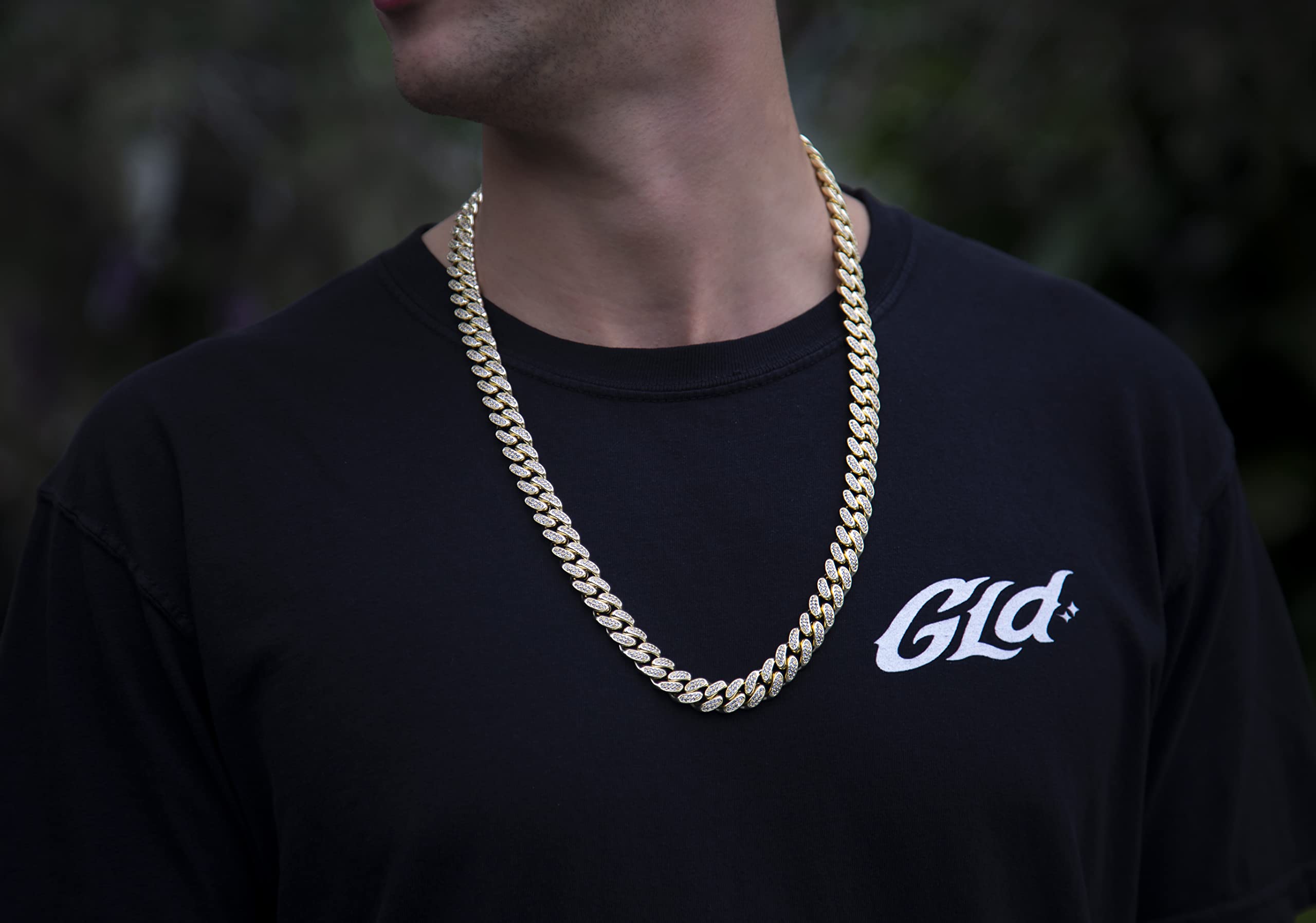 The GLD Shop 12MM Diamond Cuban Necklace, 22" - Gold