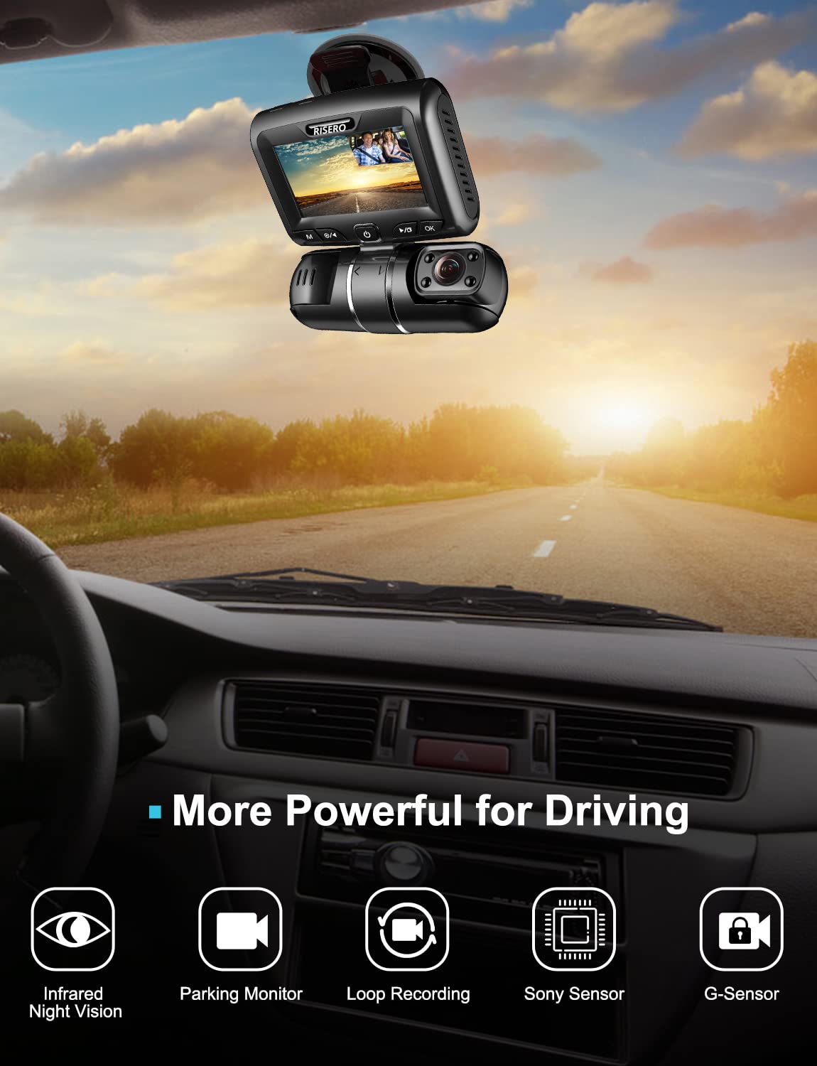 RISERO Dash Cam Front and Rear 1080P Car Dash Camera Car Dashboard Camera Recorder Infrared Night Vision 24H Parking Monitor APP WiFi 170°Angle Lens WDR Loop Recording G-Sensor Support 256GB
