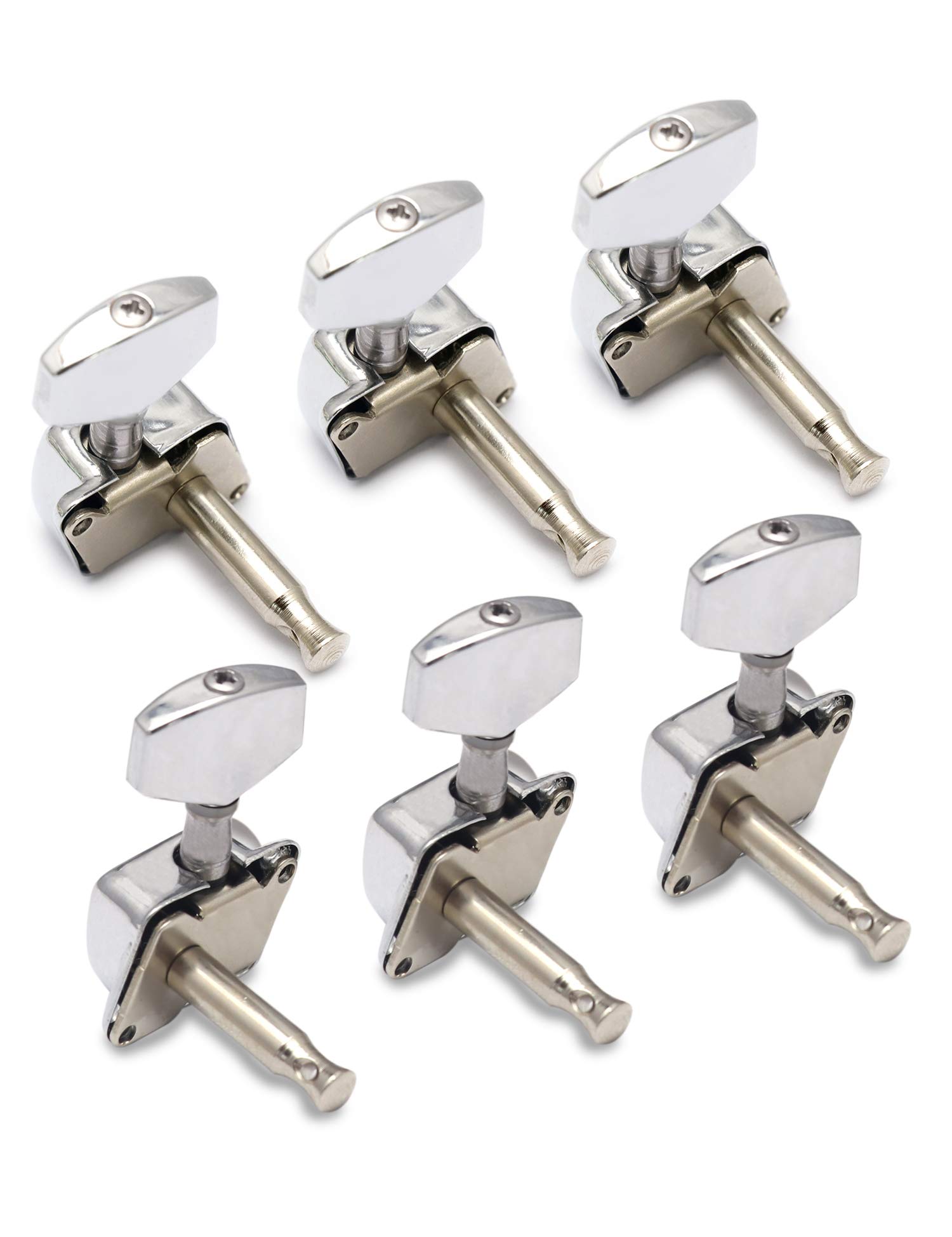 Metallor Semiclosed String Tuning Pegs Machine Heads Tuners 3L 3R Electric Acoustic Guitar parts Replacement Set of 6Pcs Chrome. (3L+3R)