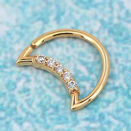 OUFER 16G Daith Earrings 14K Solid Gold Daith Hoop Cubic Zirconia Paved Moon Daith Piercing Jewelry Cartilage Earring Hoop