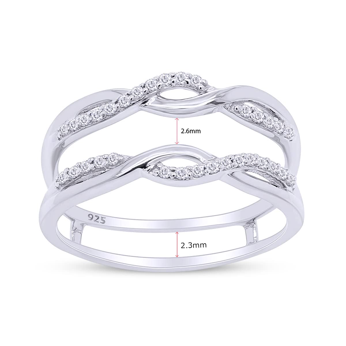 SAVEARTH DIAMONDS Round Cut Lab Created Moissanite Diamond Infinity Twisted Enhancer Guard Ring in 14K White Gold Plated 925 Sterling Silver Jewelry (G-H Color, 0.50 Cttw) Size -10